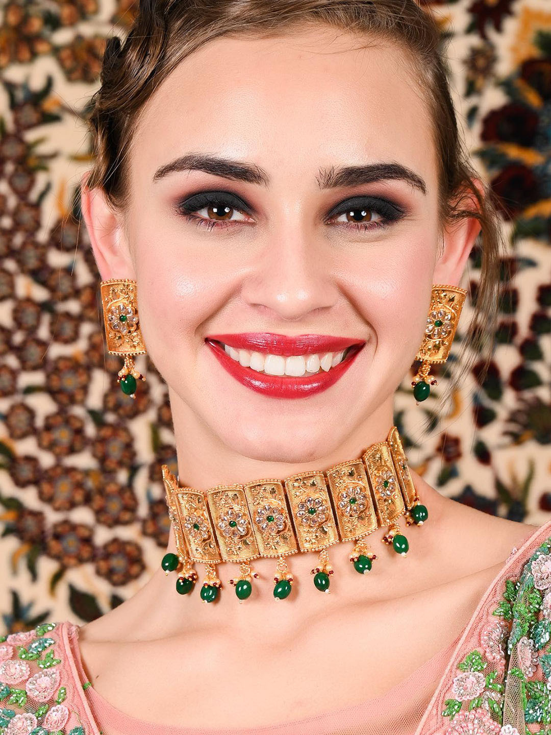 Buy ODETTE Gold Plated Stone Studded & Beaded Jewellery Set - Jewellery ...