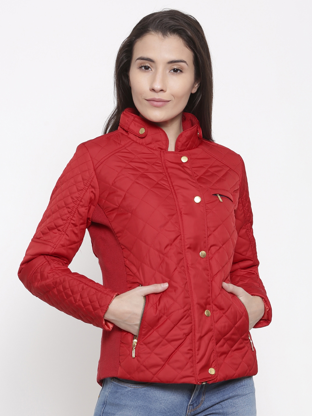 Buy People Women Red Solid Quilted Jacket Jackets For Women 2396234 Myntra