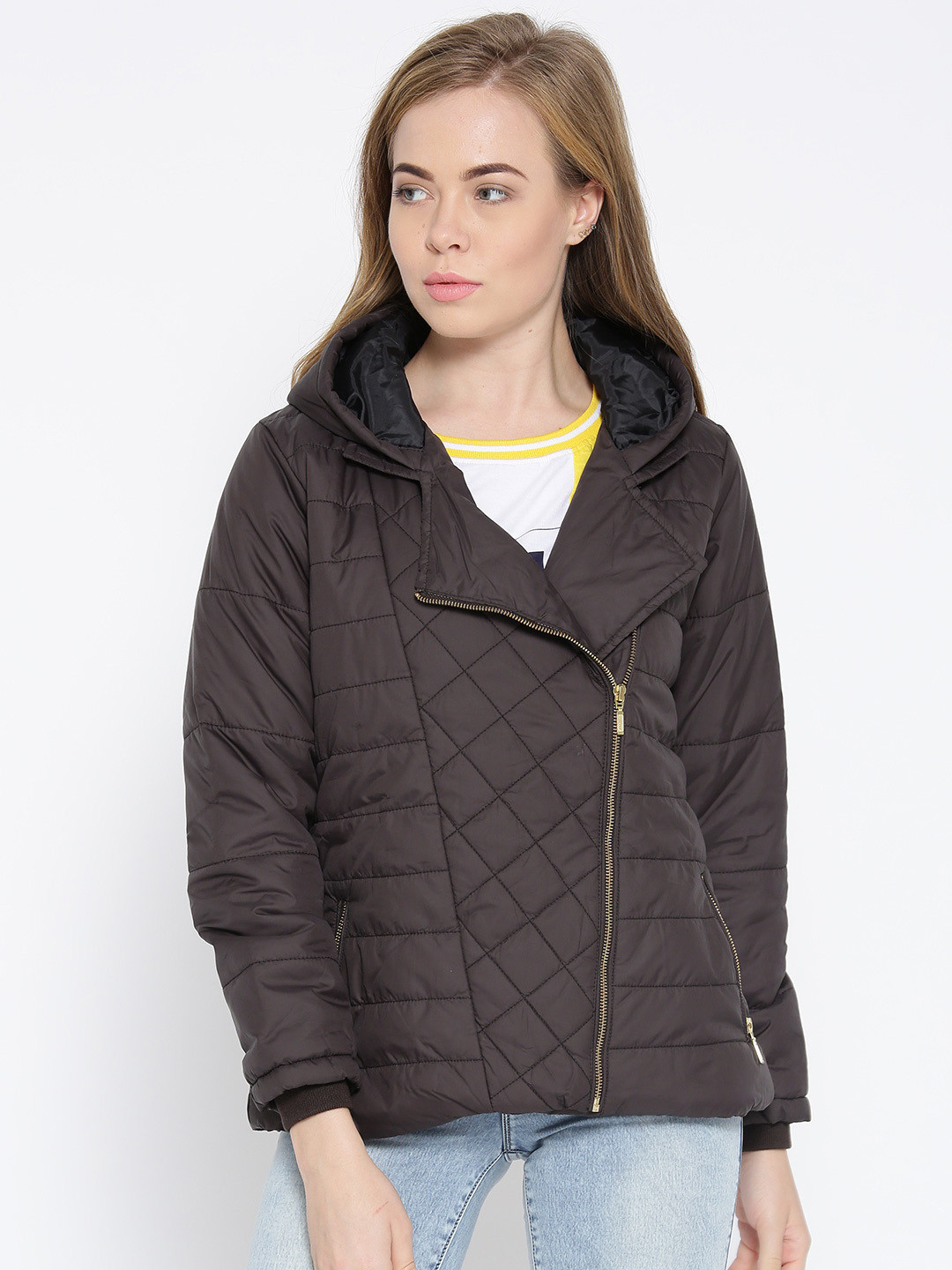 Buy People Women Coffee Brown Solid Padded Jacket - Jackets for Women ...