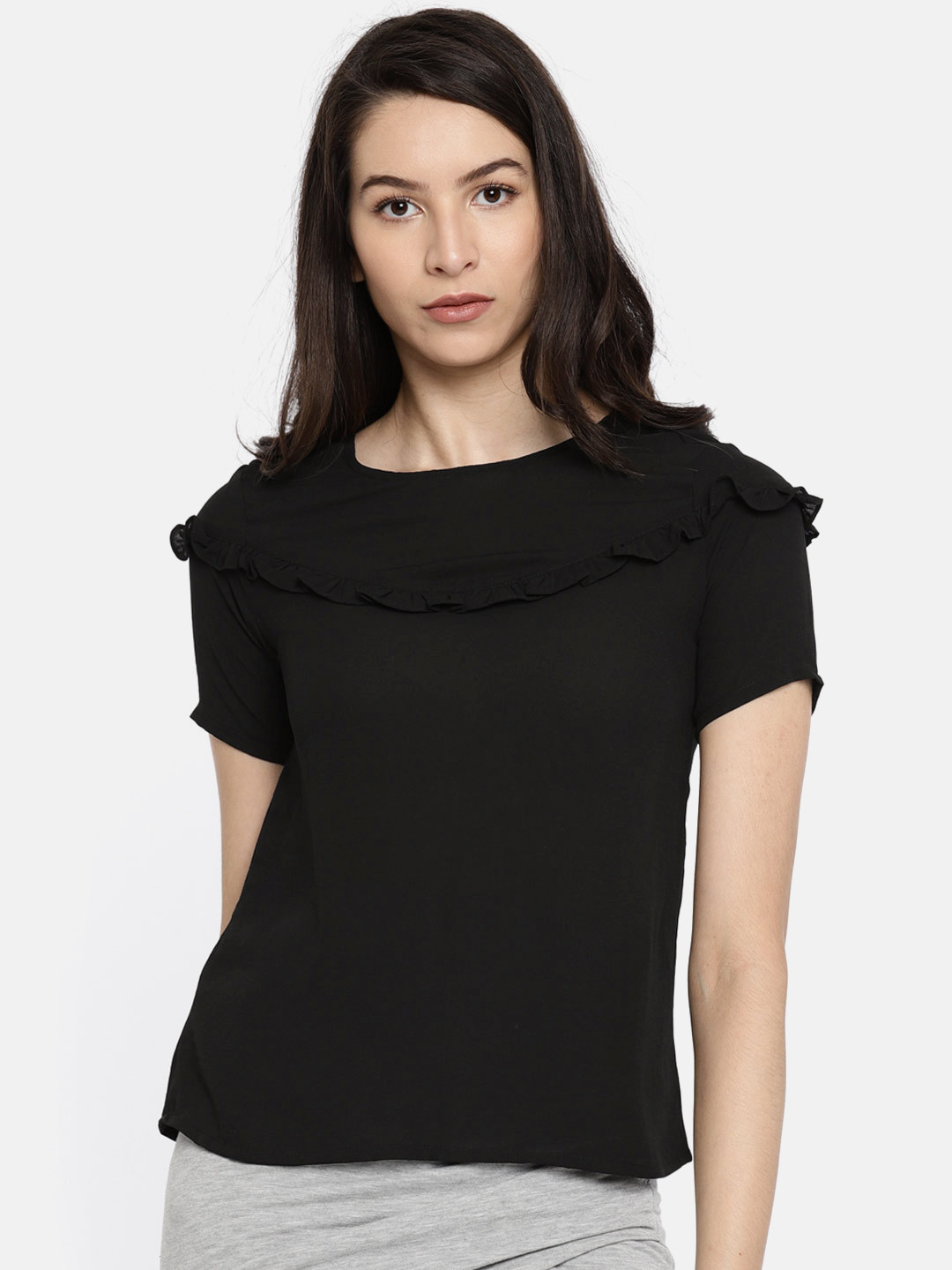 Buy AND Women Black Solid Top - Tops for Women 2396265 | Myntra