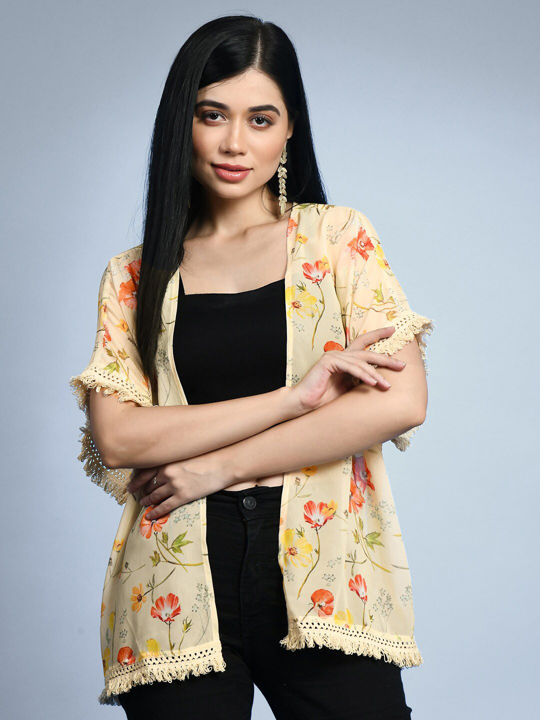 Buy CHARMGAL Floral Printed Open Front Shrug - Shrug for Women 23964764 ...