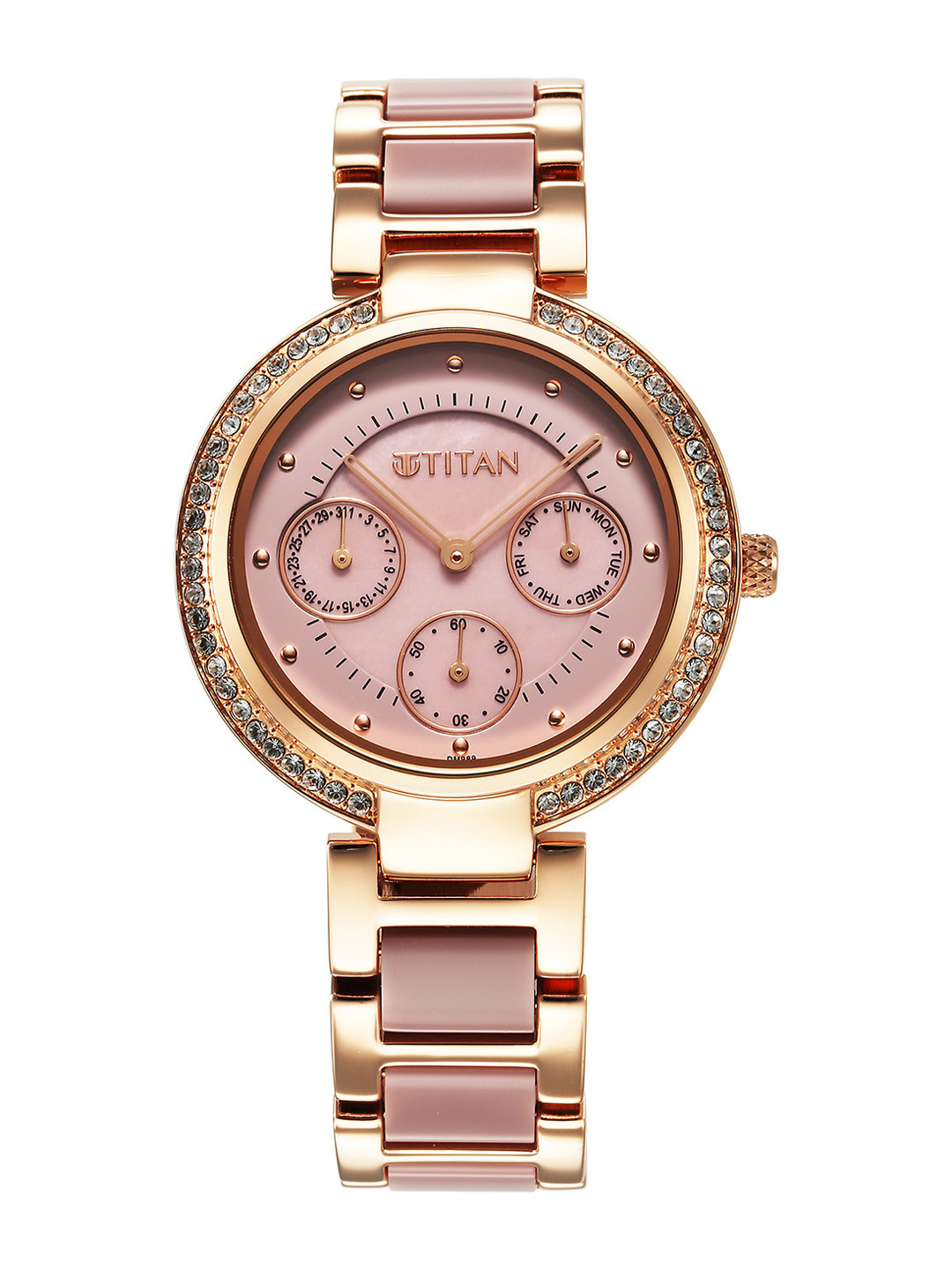 Buy Titan Women Brass Embellished Dial & Bracelet Style Straps Analogue ...