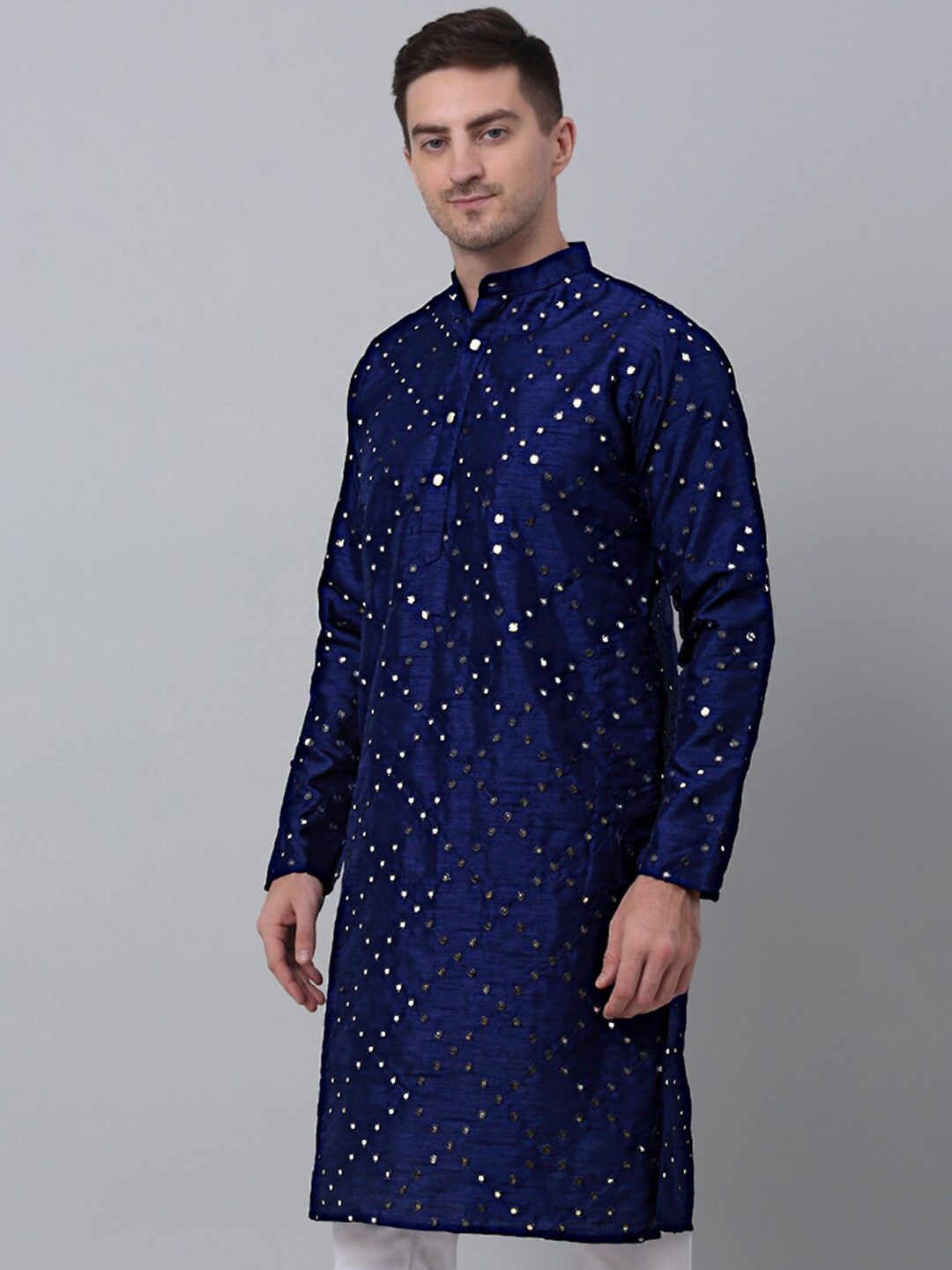 Buy Jompers Geometric Embroidered Mirror Work Kurta - Kurtas for Men ...