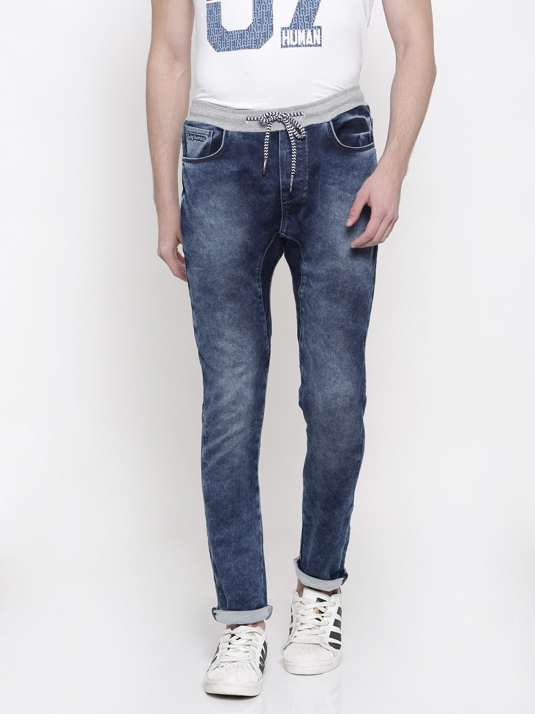 Buy Being Human Clothing Men Blue Jogger Fit Mid Rise Clean Look ...