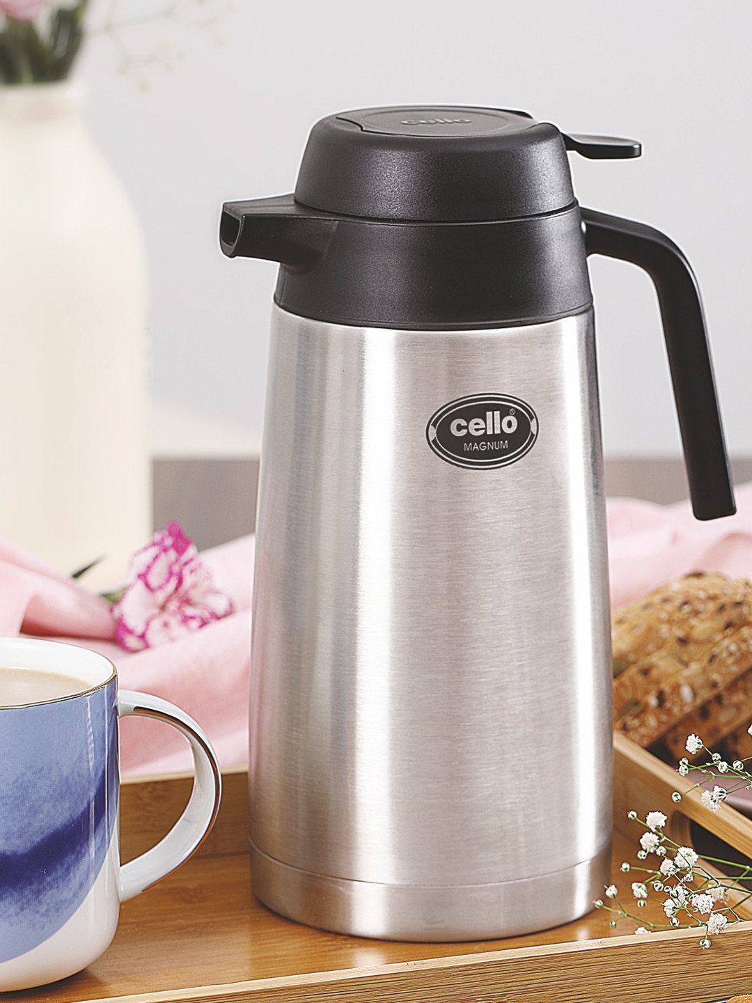 Buy Cello Magnum Black Stainless Steel Double Walled Carafe Flask 1.6 L ...
