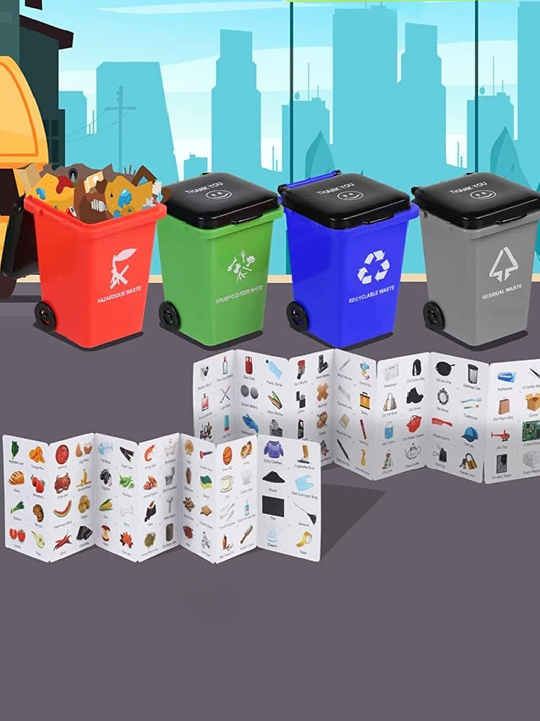 Buy MUREN Kids Garbages 4 Bin Boxes With 100 Sorting Toys - Learning ...