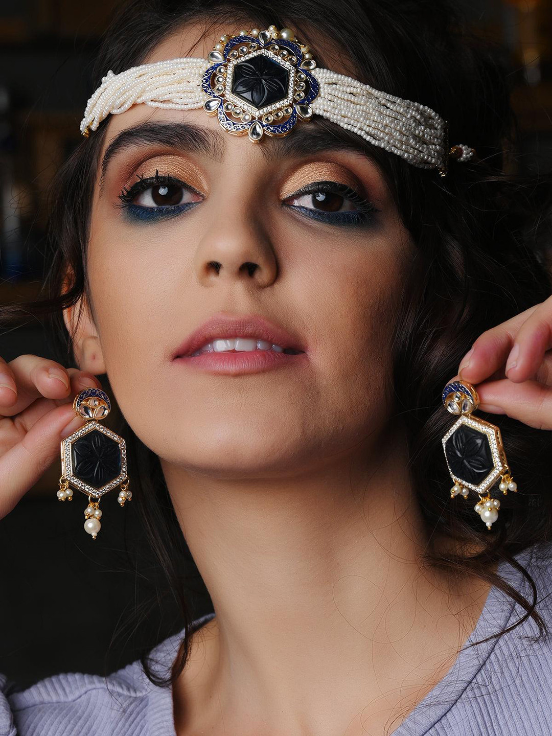 Buy ODETTE Stone Studded & Beaded Choker Necklace Jewellery Set ...