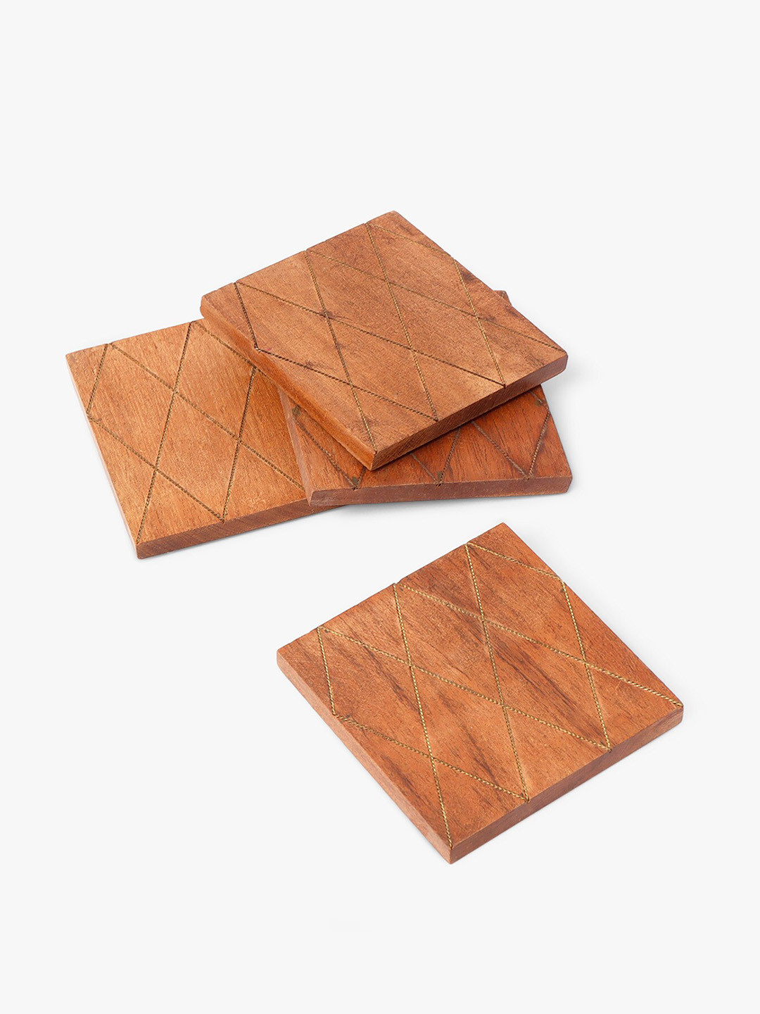 Buy CASA DECOR Geometrix Brown 4 Pieces Minimal Rhombus Wooden Coaster ...