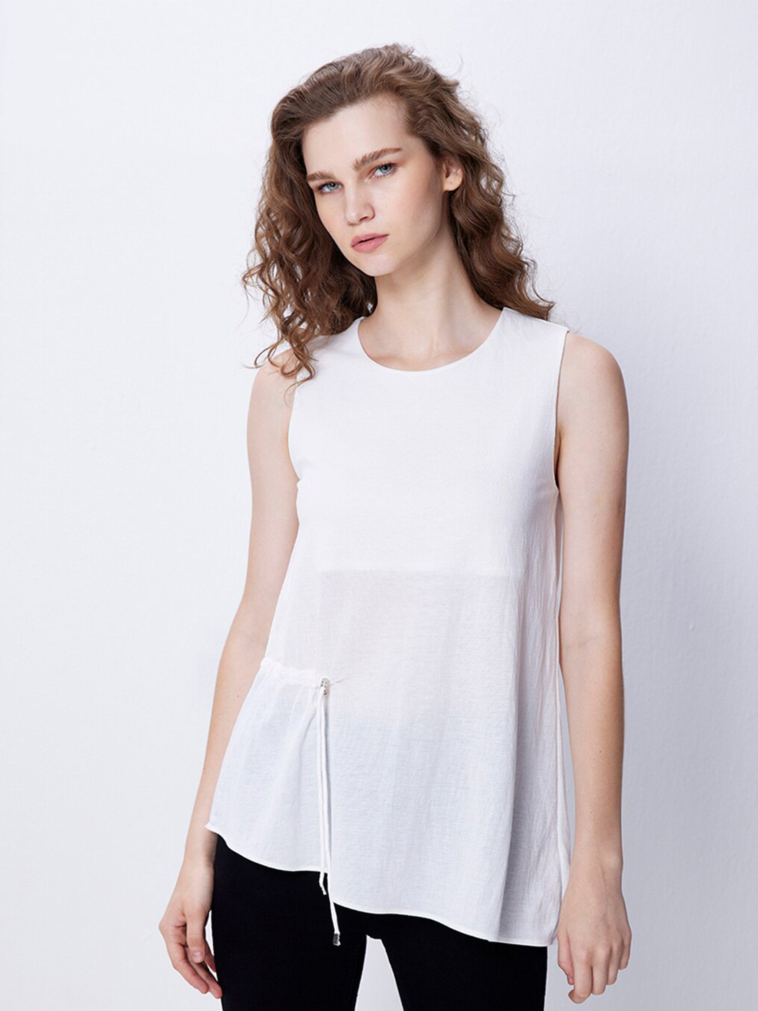 Buy COVER STORY White Round Neck A Line Longline Top - Tops for Women ...