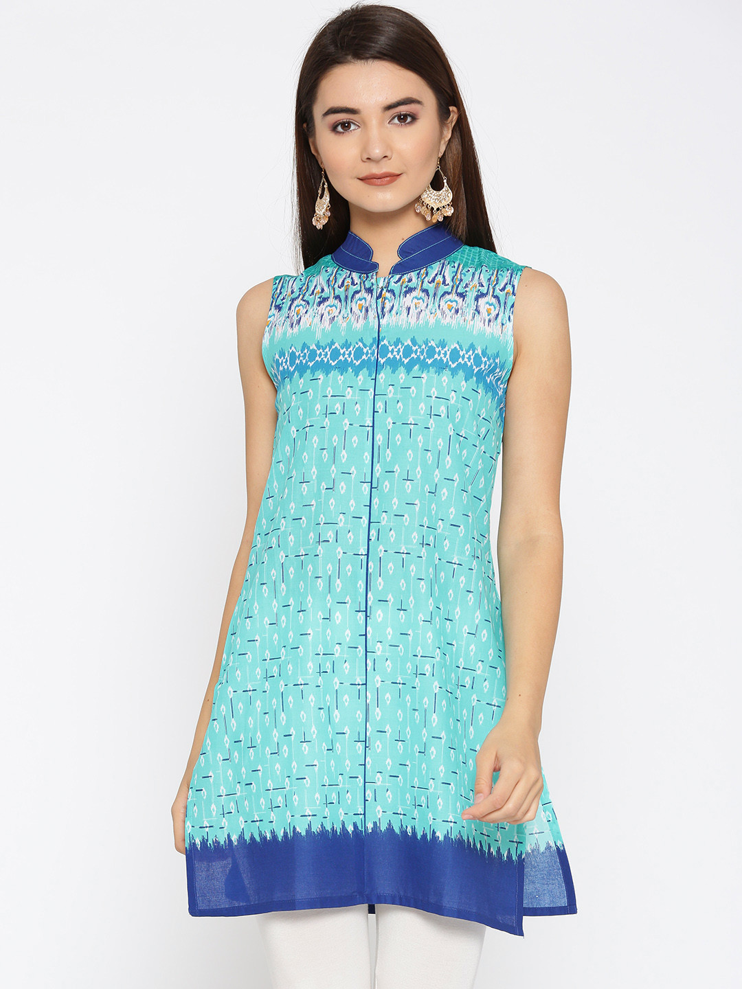 Buy AURELIA Women Blue Printed Straight Kurta - Kurtas for Women ...