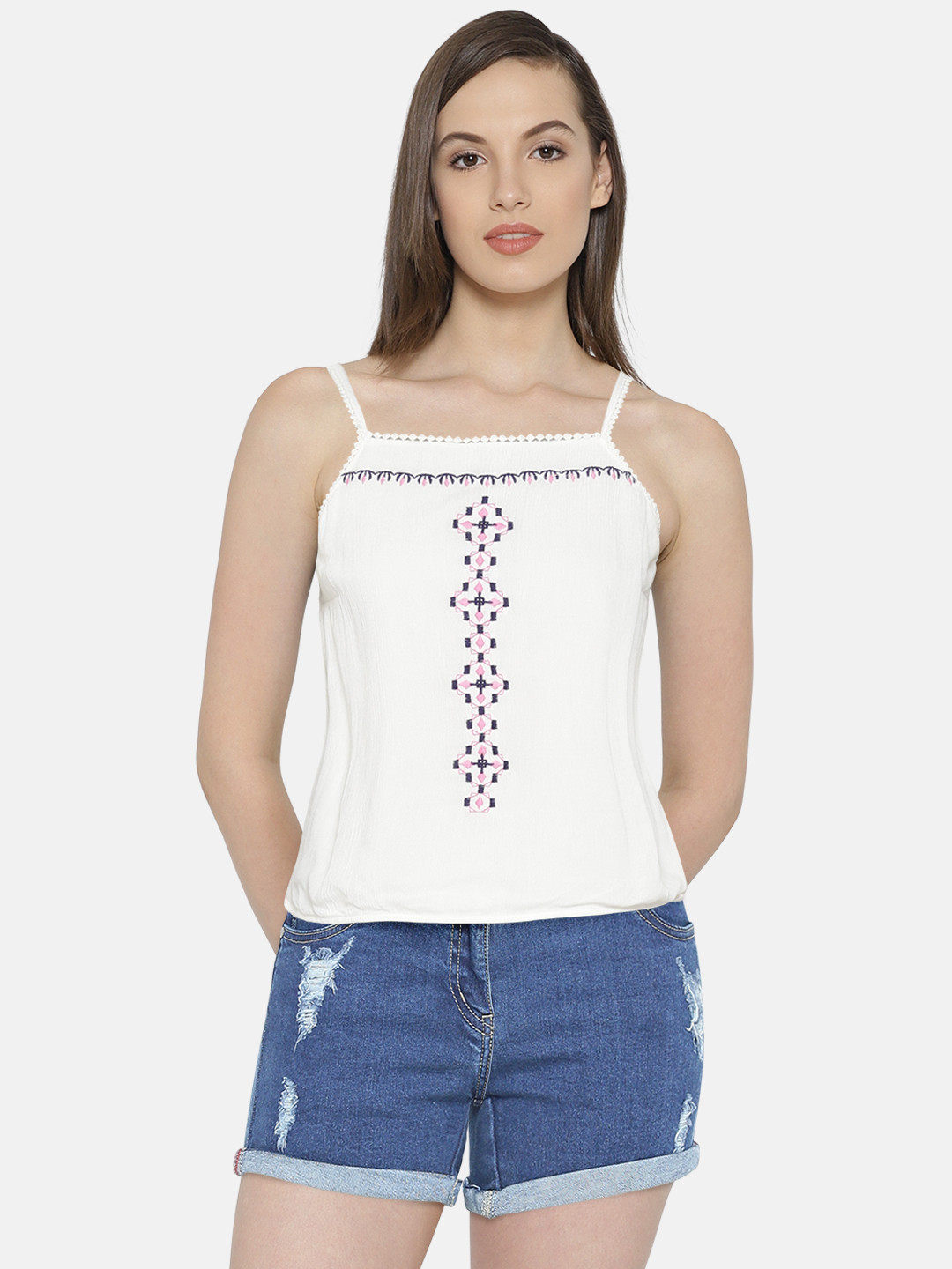 Buy Pepe Jeans Women White Embroidered Top - Tops for Women 2400286 ...