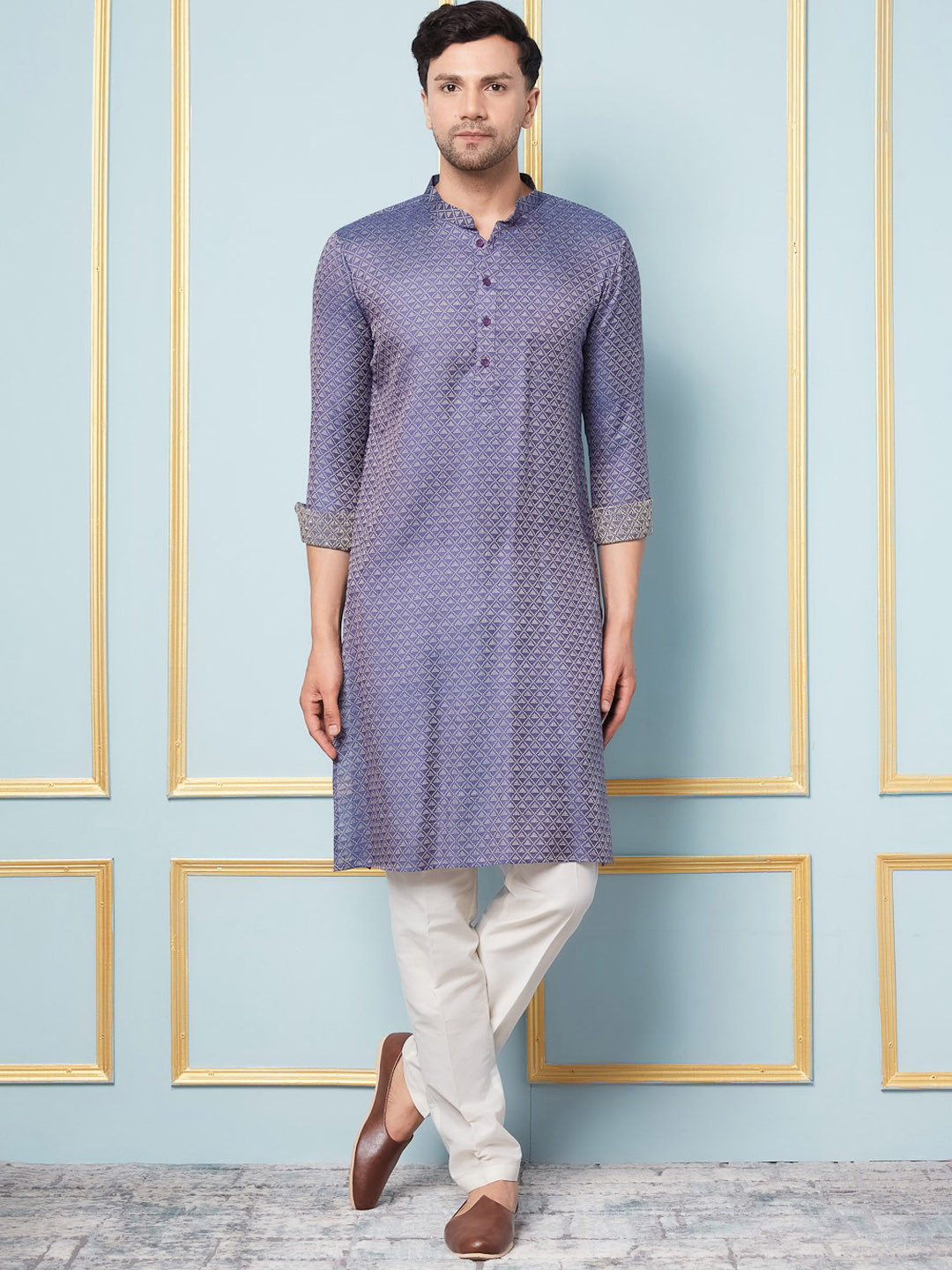 Buy See Designs Men Woven Design Mandarin Collar Kurta - Kurtas for Men ...