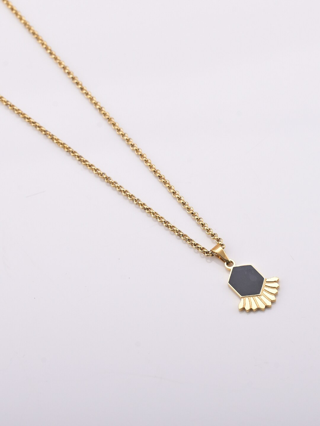 Buy PALMONAS Gold Plated Onyx Honeycomb Bee Pendant Chain - Necklace ...