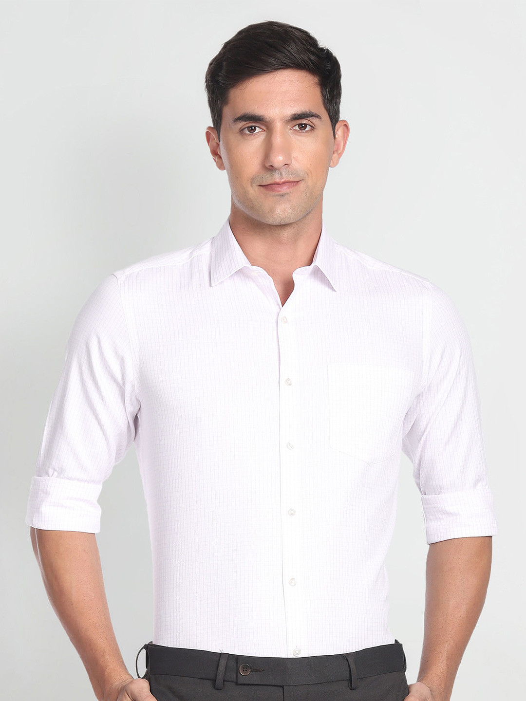 Buy Arrow Micro Checks Checked Spread Collar Pure Cotton Formal Shirt ...