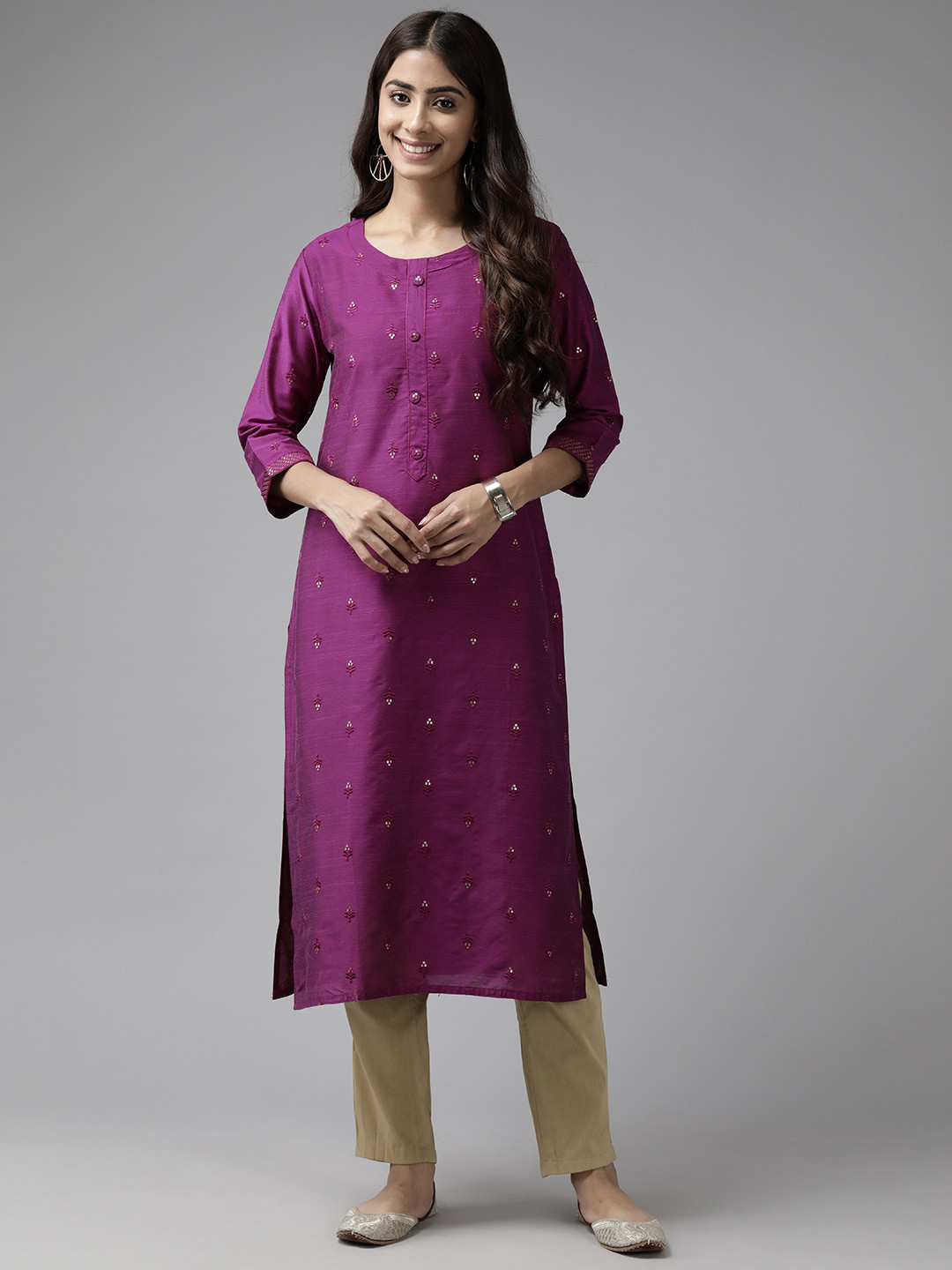 Buy Aarika Women Purple Ethnic Motifs Embroidered Sequinned Kurta ...