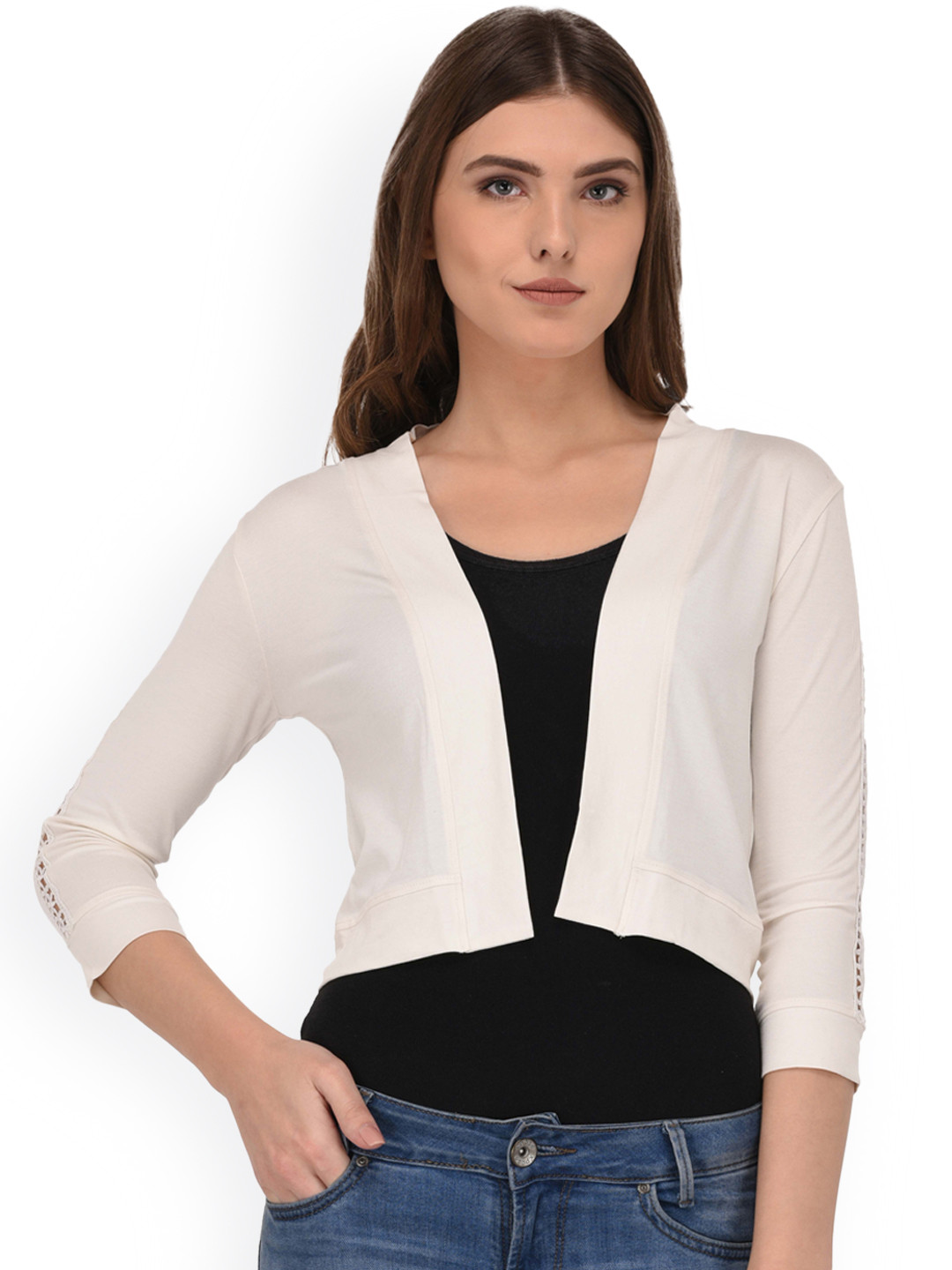 Buy Espresso Off White Solid Open Front Shrug - Shrug for Women 2402016 ...