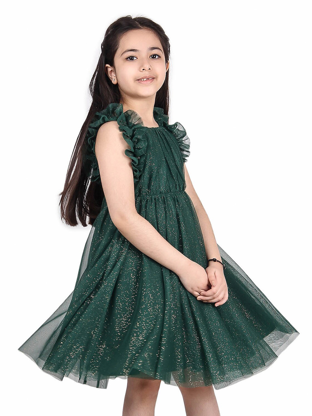 Buy Miyo Girls Embellished Sleeveless Ruffled Cotton Fit & Flare Dress ...