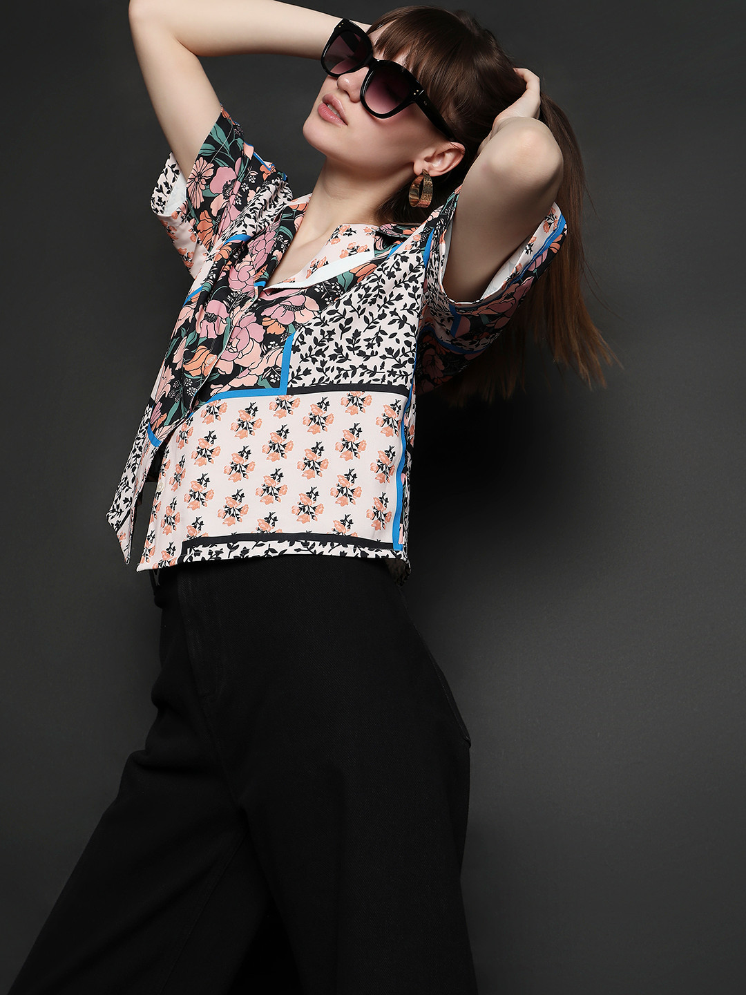 Buy Vero Moda Floral Printed Cuban Collar Shirt Style Top - Tops for ...
