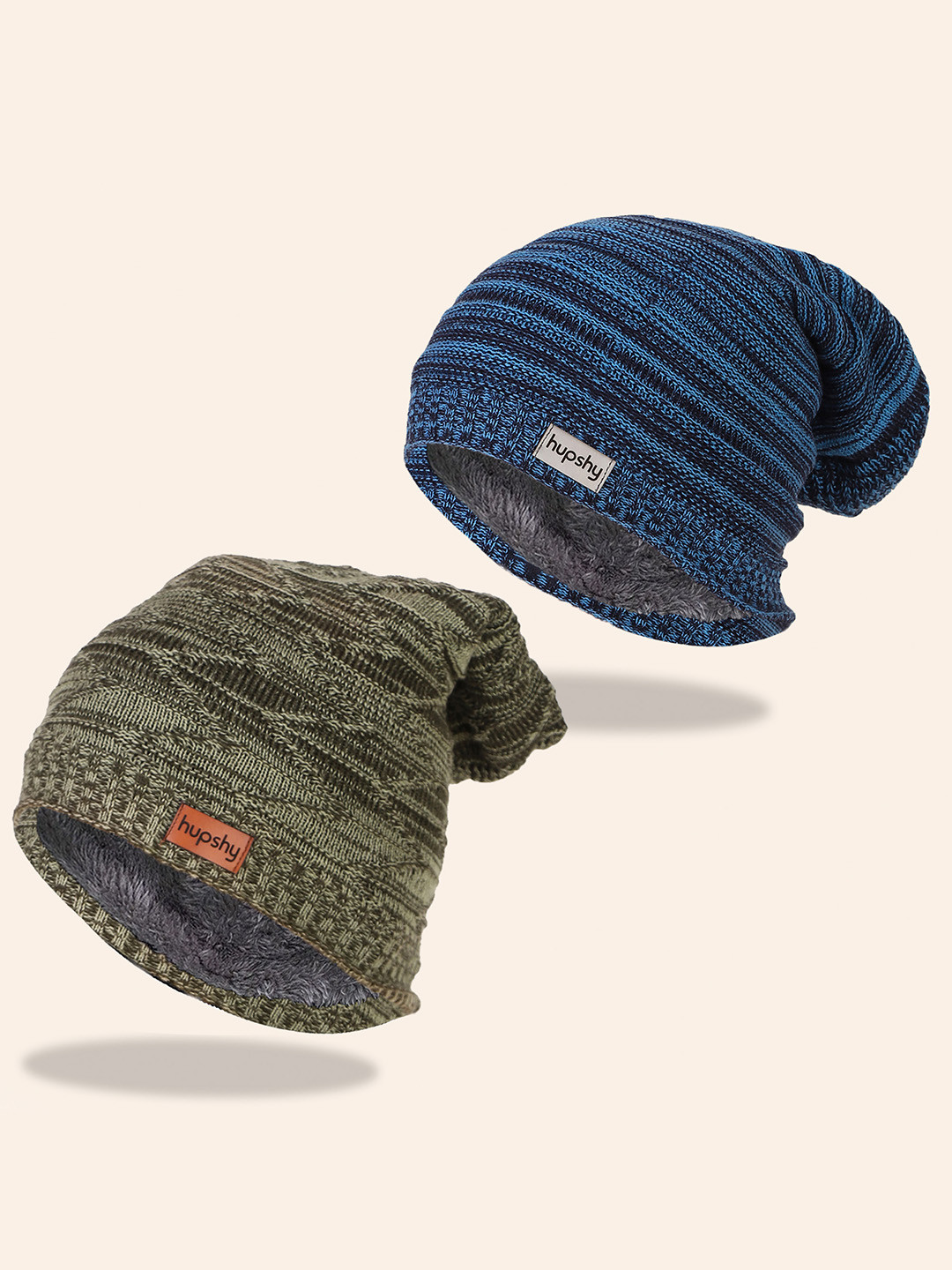 Buy Hupshy Men Pack Of 2 Self Design Pure Cotton Beanies - Caps for Men ...