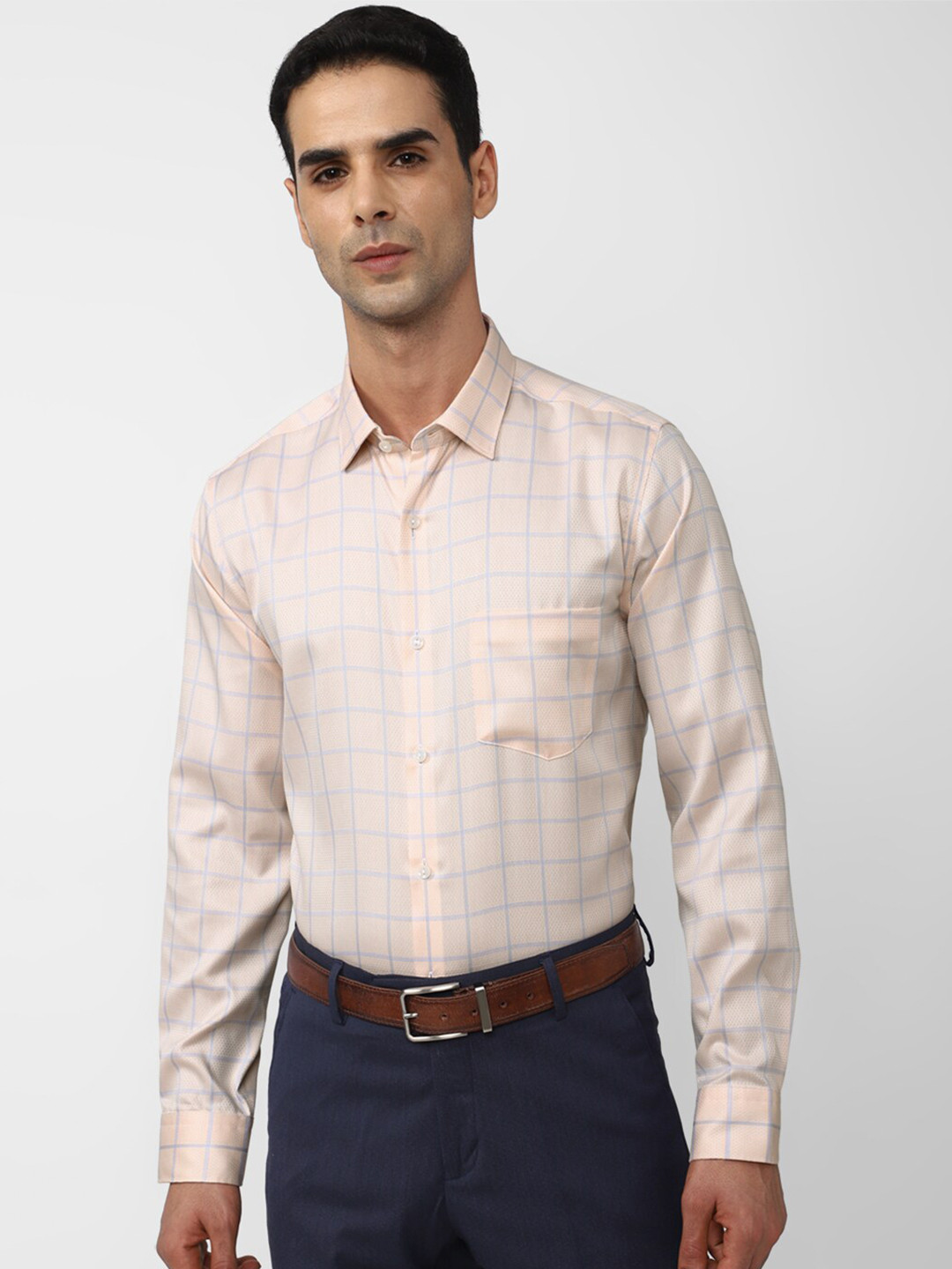 Buy Peter England Elite Slim Fit Checked Pure Cotton Formal Shirt ...