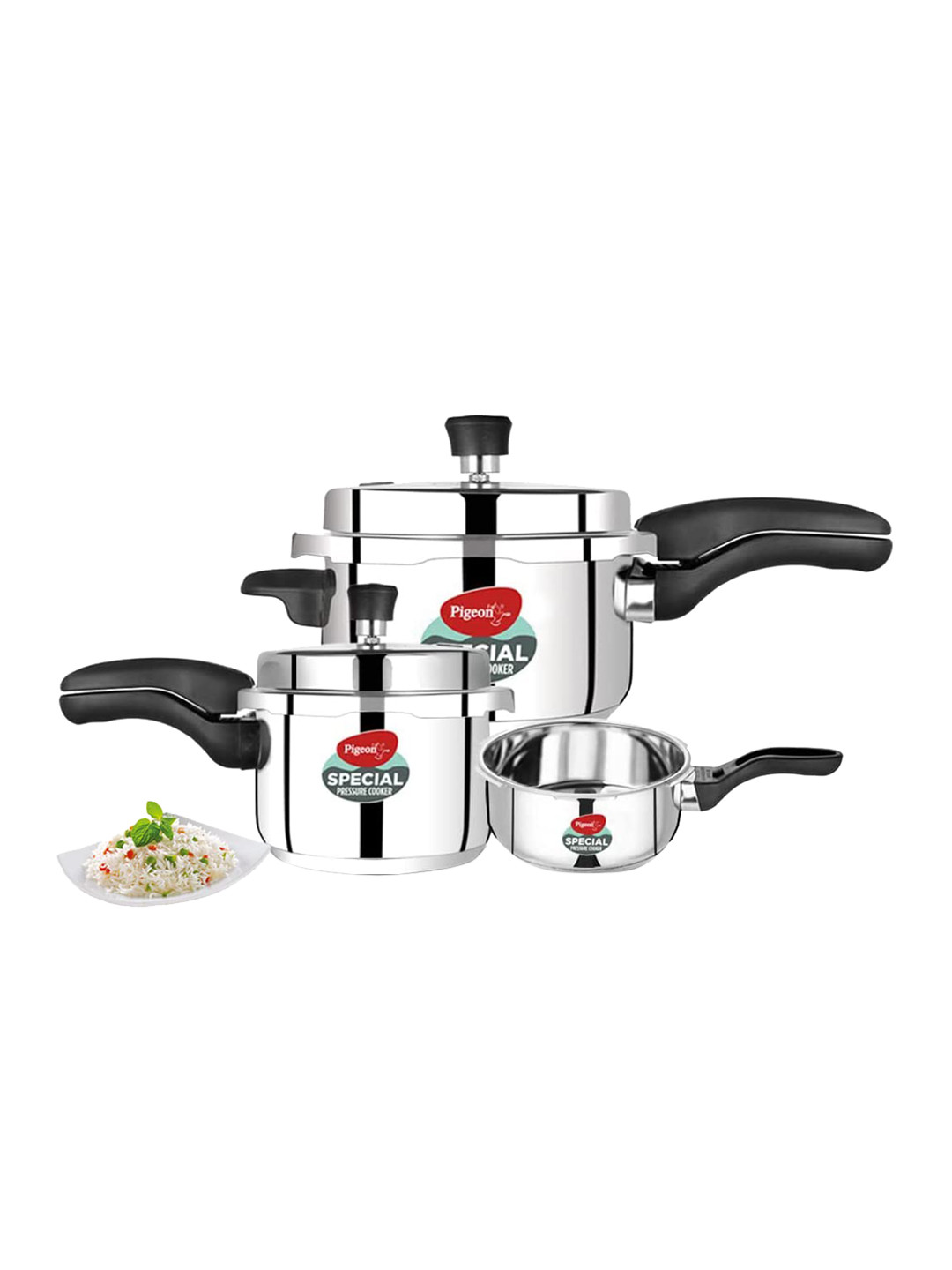Buy Pigeon Set Of 3 Stainless Steel Outer Lid Pressure Cooker Combo ...