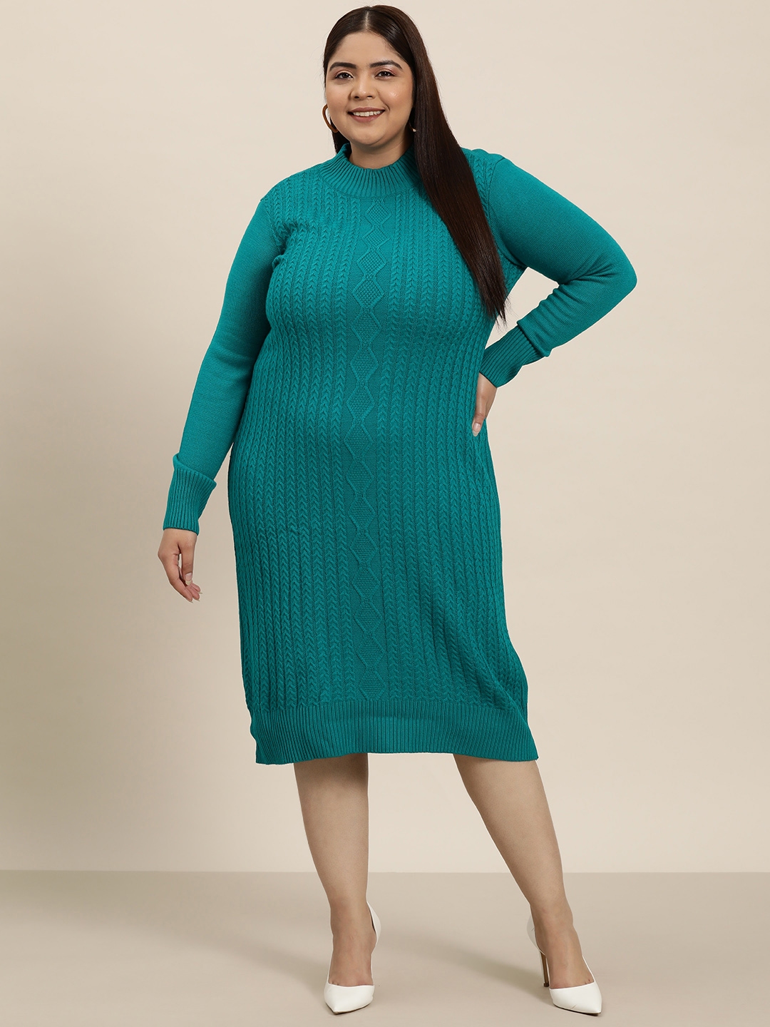 Buy Sztori Plus Size Cable Knit Sweater Midi Dress Dresses For Women