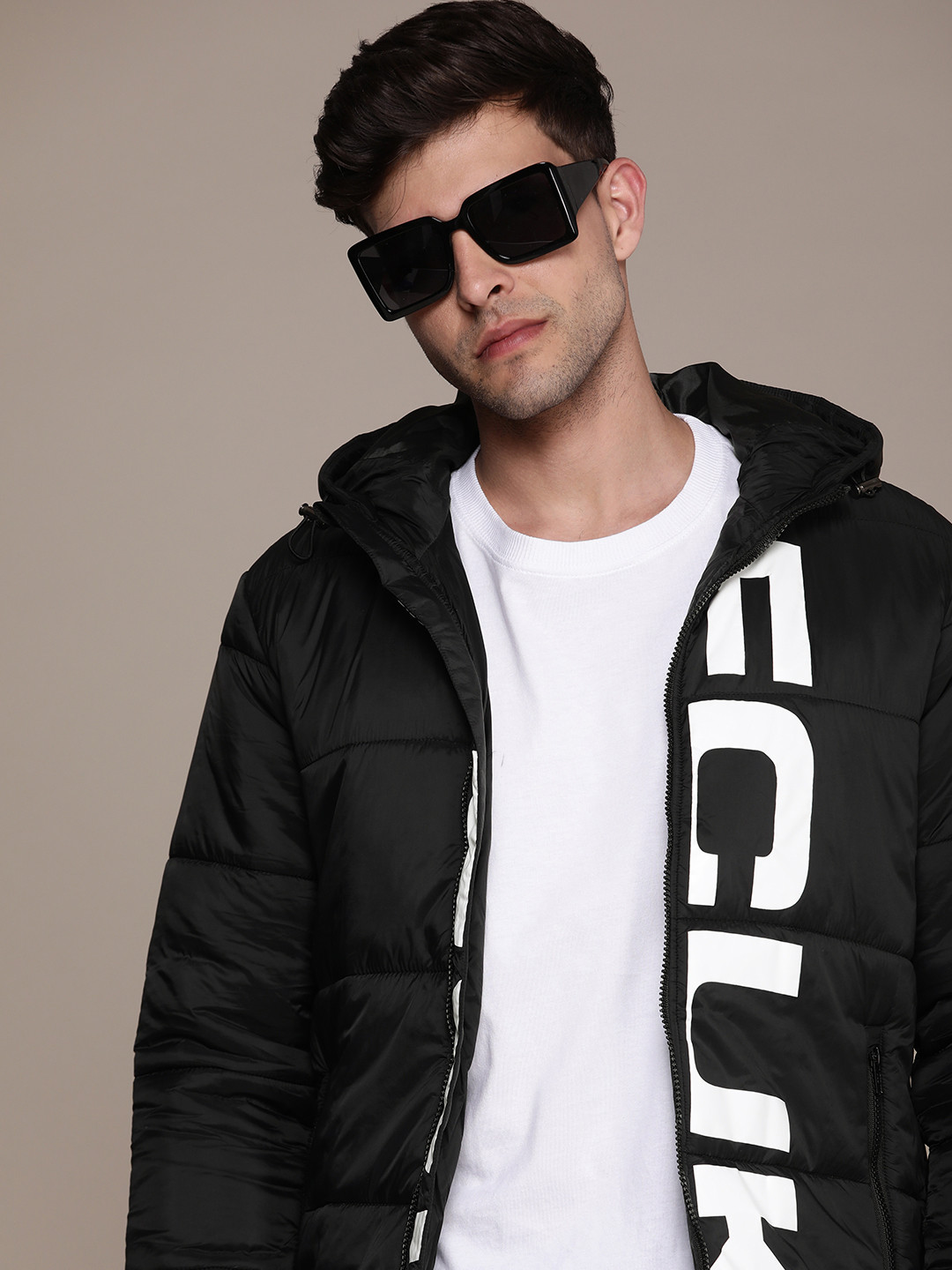 Buy FCUK Brand Logo Printed Hooded Puffer Jacket - Jackets for Men ...