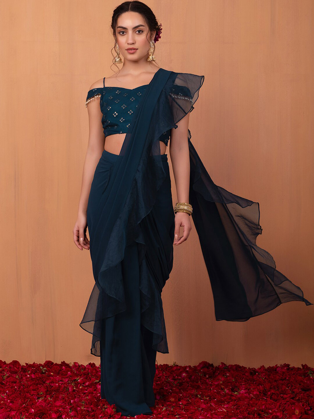 Buy INDYA Ruffled Ready To Wear Saree - Sarees for Women 24029146 | Myntra