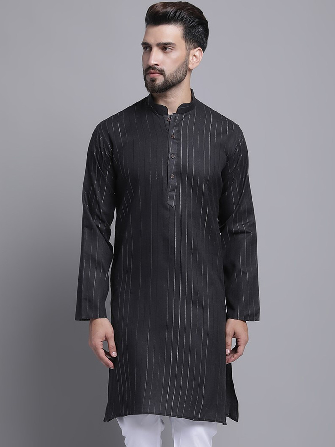 Buy Armaan Ethnic Striped Mandarin Collar Cotton Kurta - Kurtas for Men ...