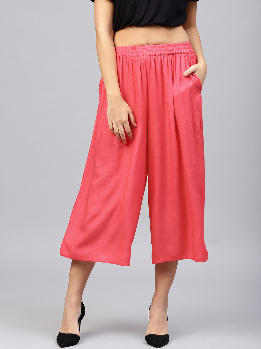 Buy W Women Pink Regular Fit Solid Culottes - Trousers for Women ...