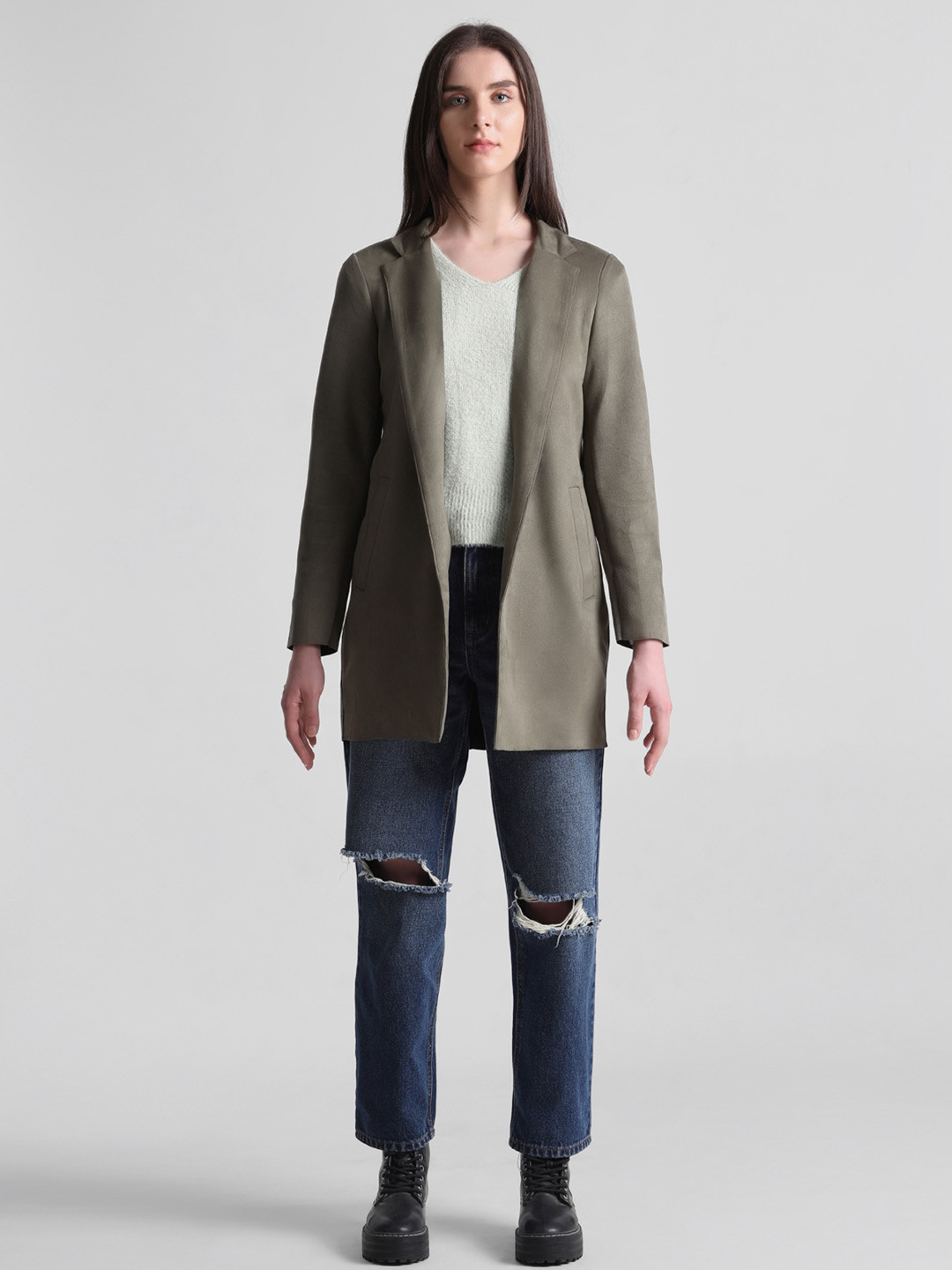 Buy ONLY Notched Lapel Hip Length Front Open Overcoat - Coats for Women ...