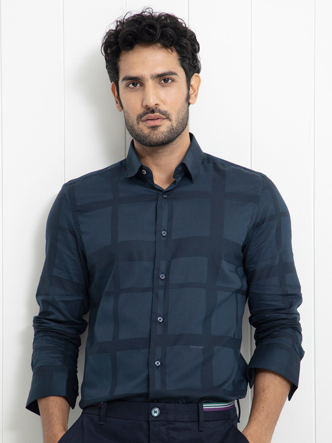 Buy RARE RABBIT Men Boxlines Slim Fit Opaque Checked Cotton Shirt ...