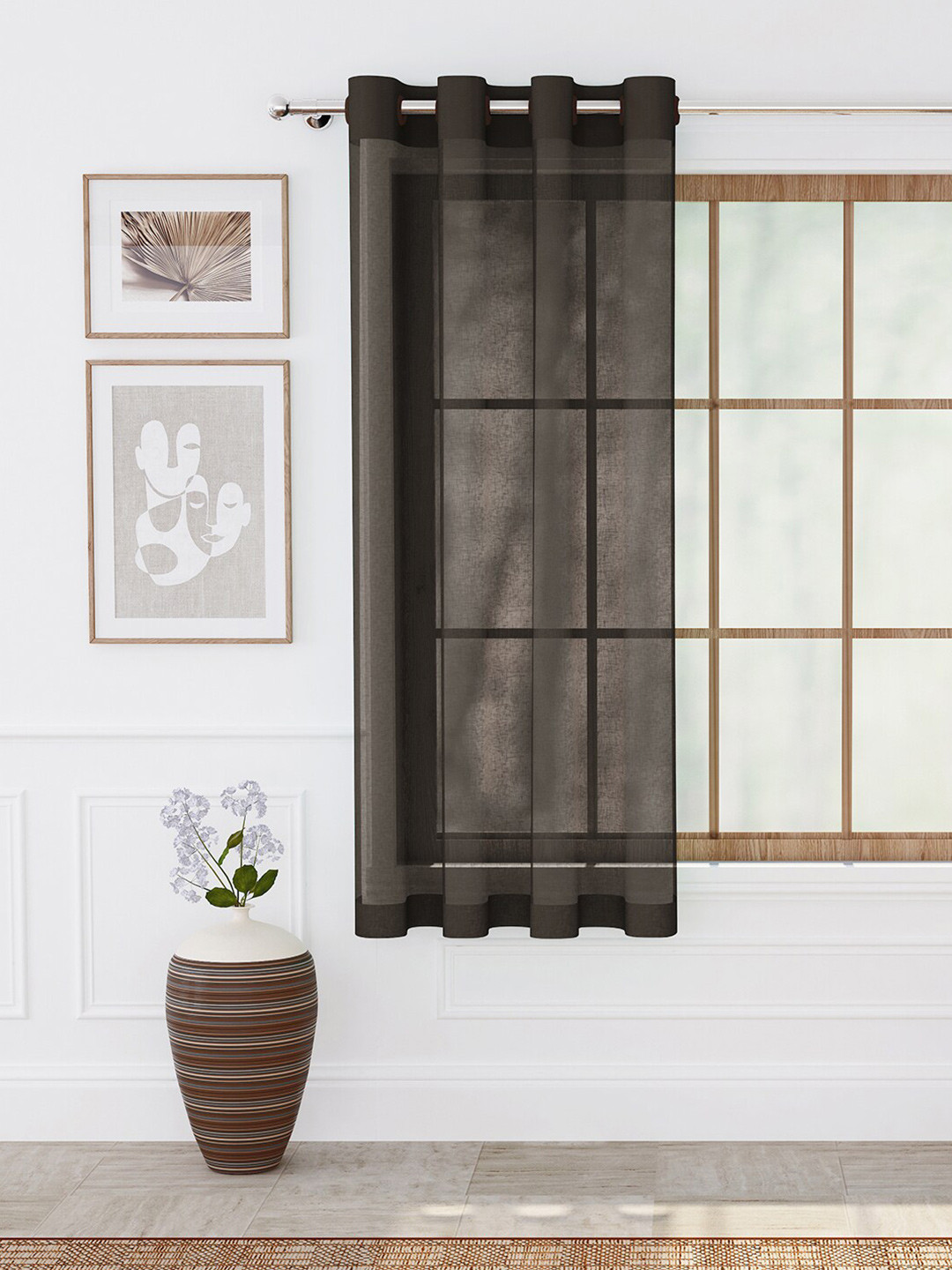Buy Story@home Brown Solid Sheer Window Curtain - Curtains And Sheers ...