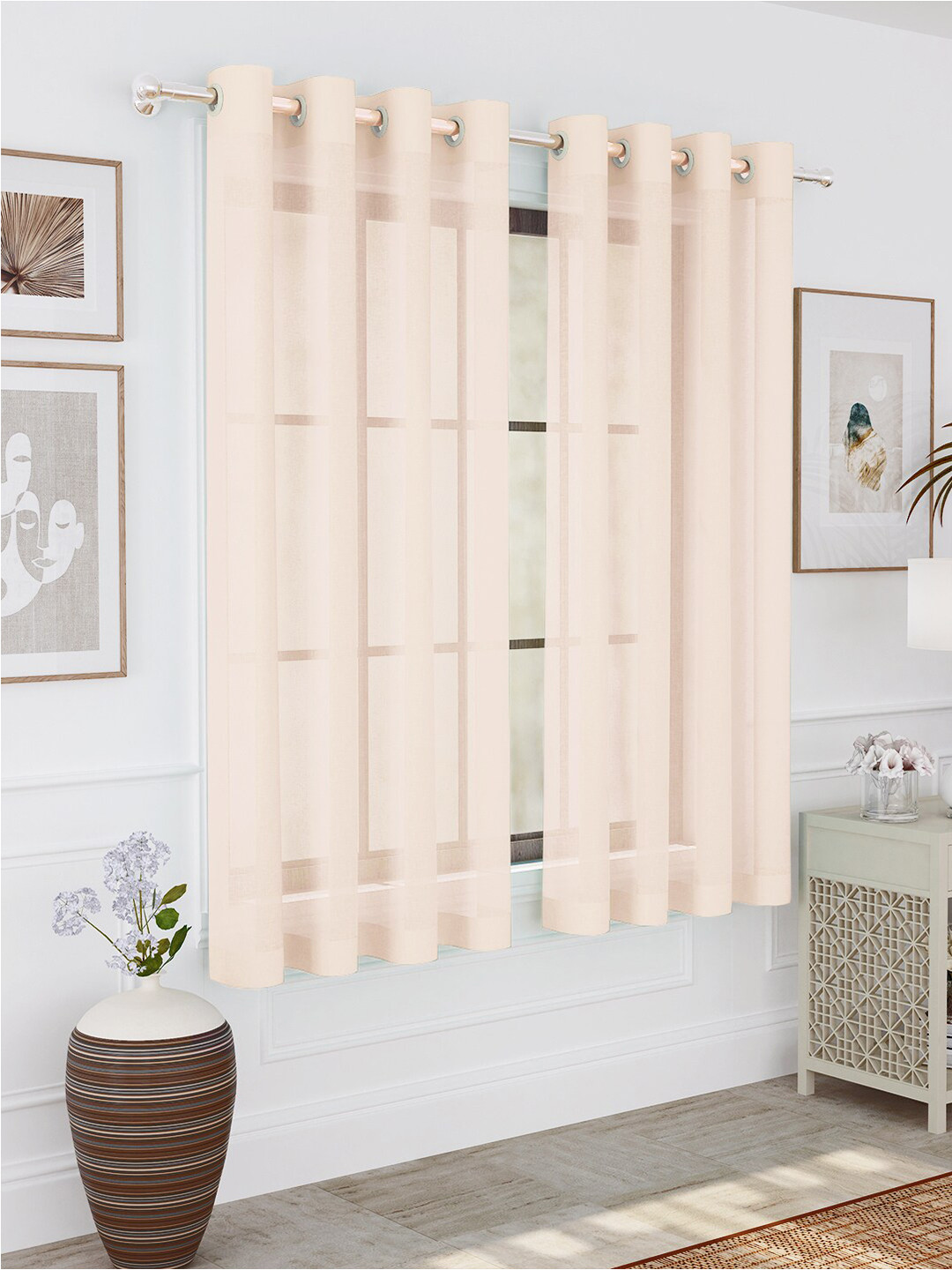 Buy Story@home Beige 2 Pieces Sheer Window Curtains - Curtains And ...