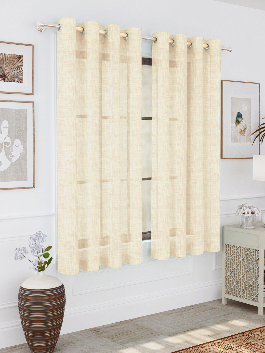 Buy Story@home Beige 2 Pieces Sheer Window Curtains - Curtains And ...