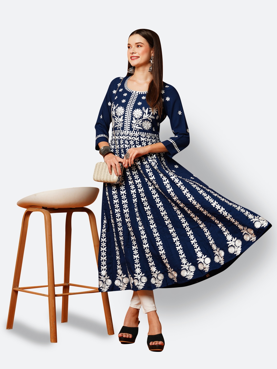 Buy Kalini Floral Embroidered Cotton Anarkali Kurta Kurtas For Women