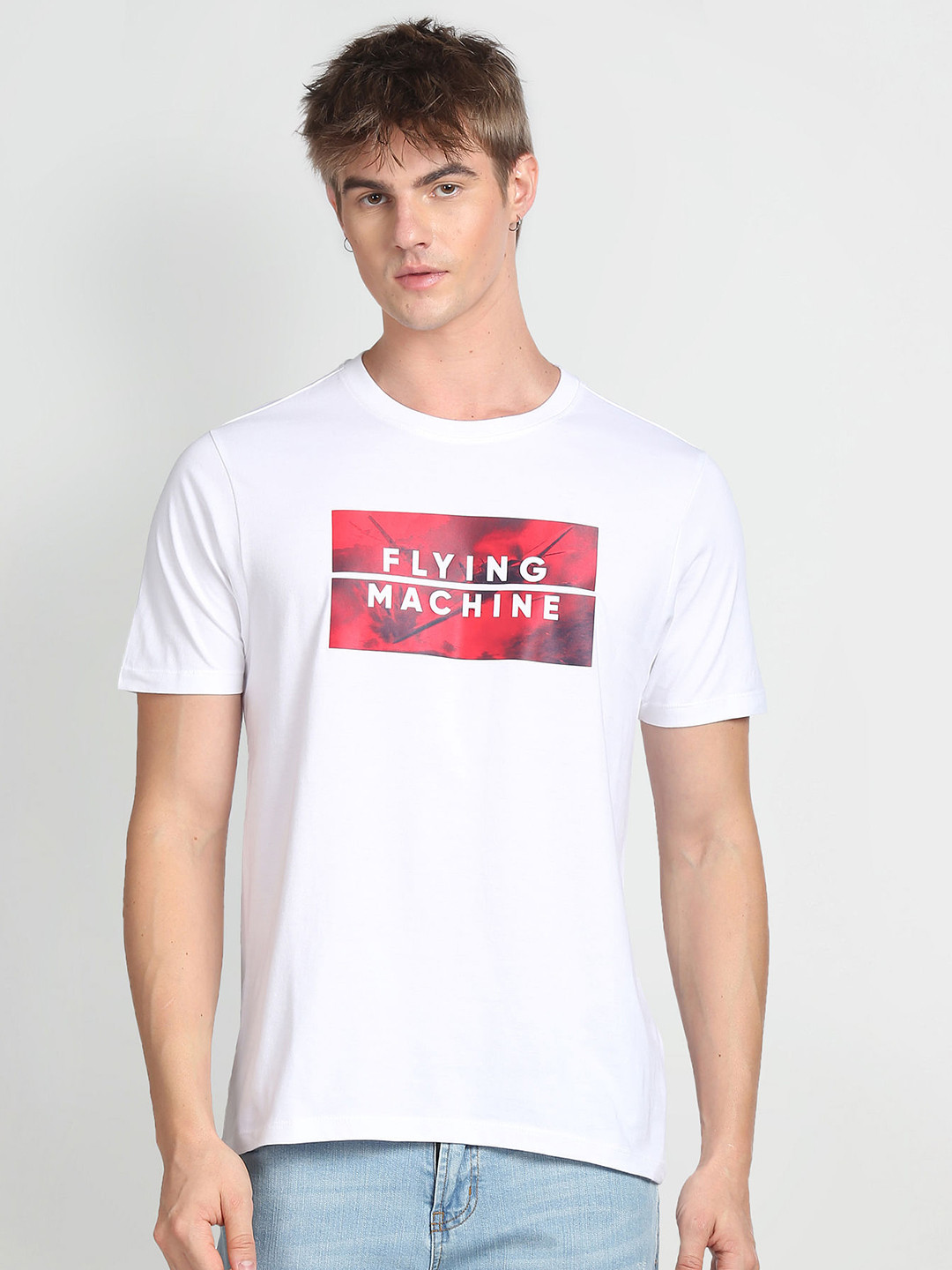 Buy Flying Machine Typography Printed Short Sleeves Pure Cotton T Shirt ...