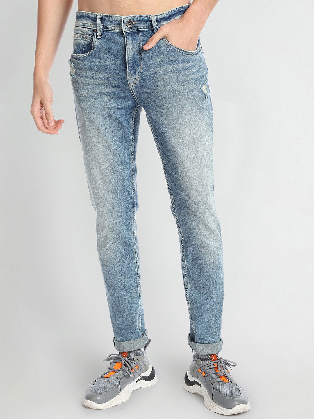 Buy Flying Machine Men Slim Fit Low Distress Heavy Fade Stretchable ...