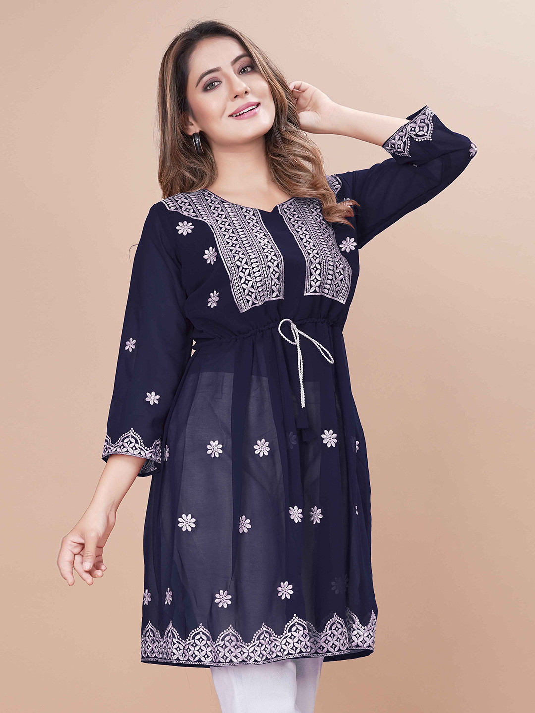 Buy WEAVETECH IMPEX Heavy Embroidered Work Longline Pure Georgette ...