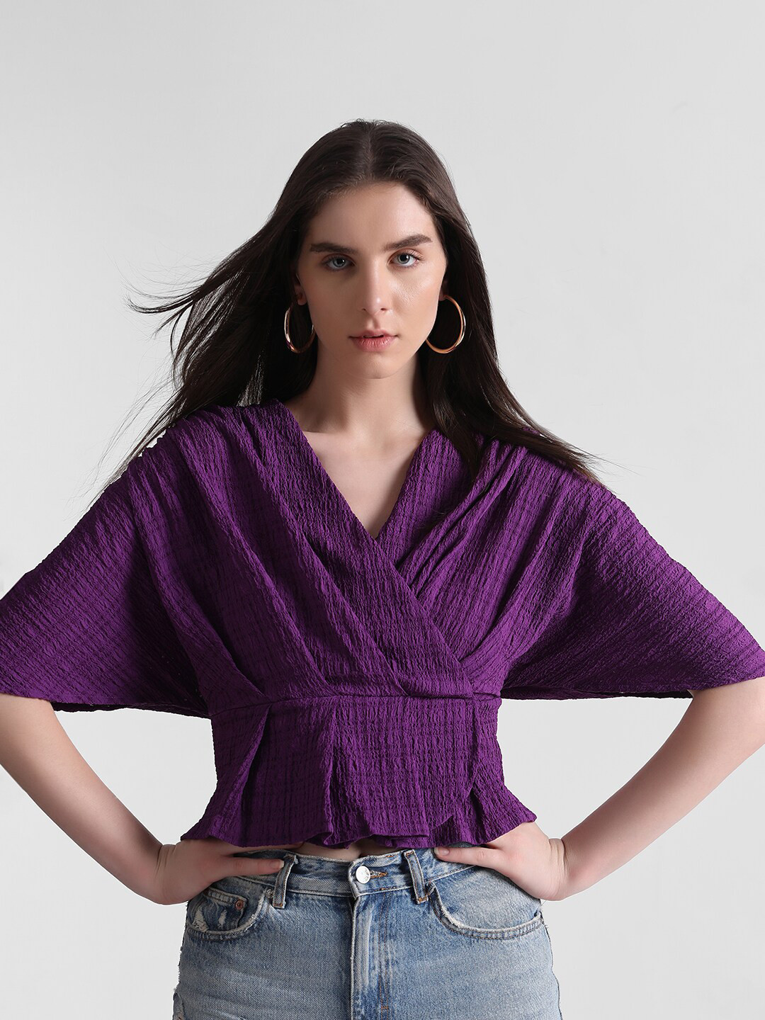 Buy ONLY Self Design Gathers Batwing Sleeve Wrap Top - Tops for Women ...