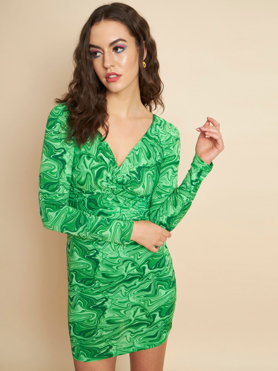 Buy MAZIE Abstract Printed V Neck Bodycon Mini Dress - Dresses for ...