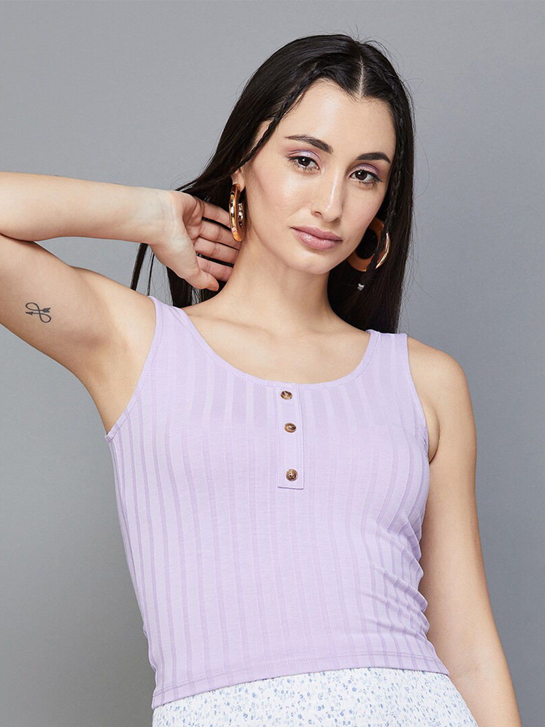 Buy Ginger By Lifestyle Striped Sleeveless Fitted Top - Tops for Women ...