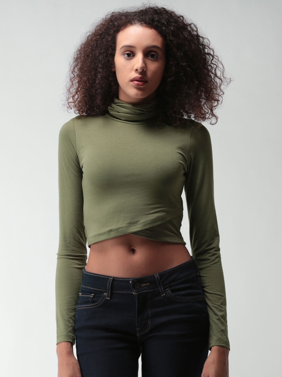 Buy Forever 21 Women Olive Green Solid Crop Top Tops For Women