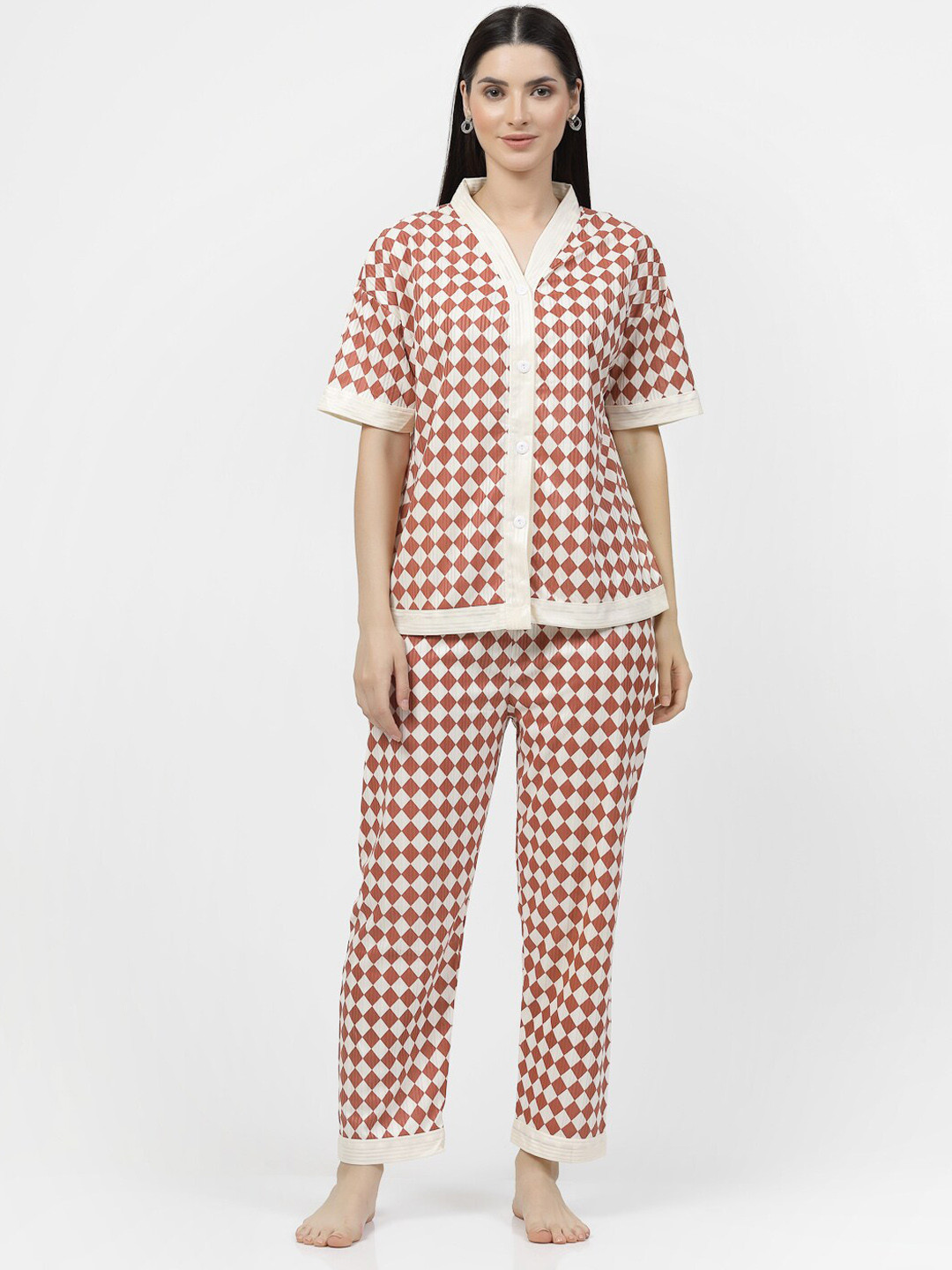 Buy KLOTTHE Geometric Printed Satin Night Suit - Night Suits for Women ...