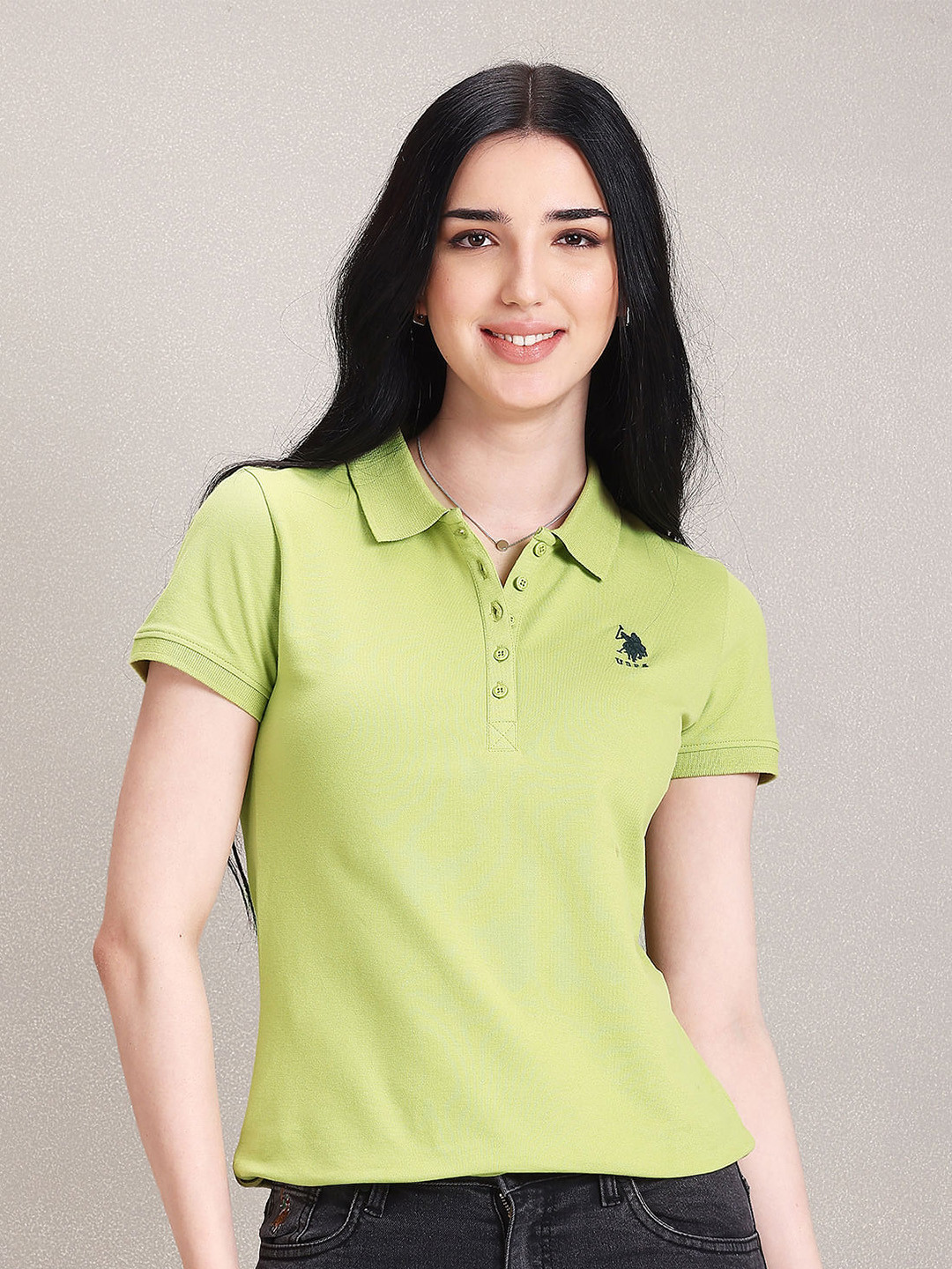 Buy U.S. Polo Assn. Women Polo Collar Cotton Regular Fit T Shirt ...