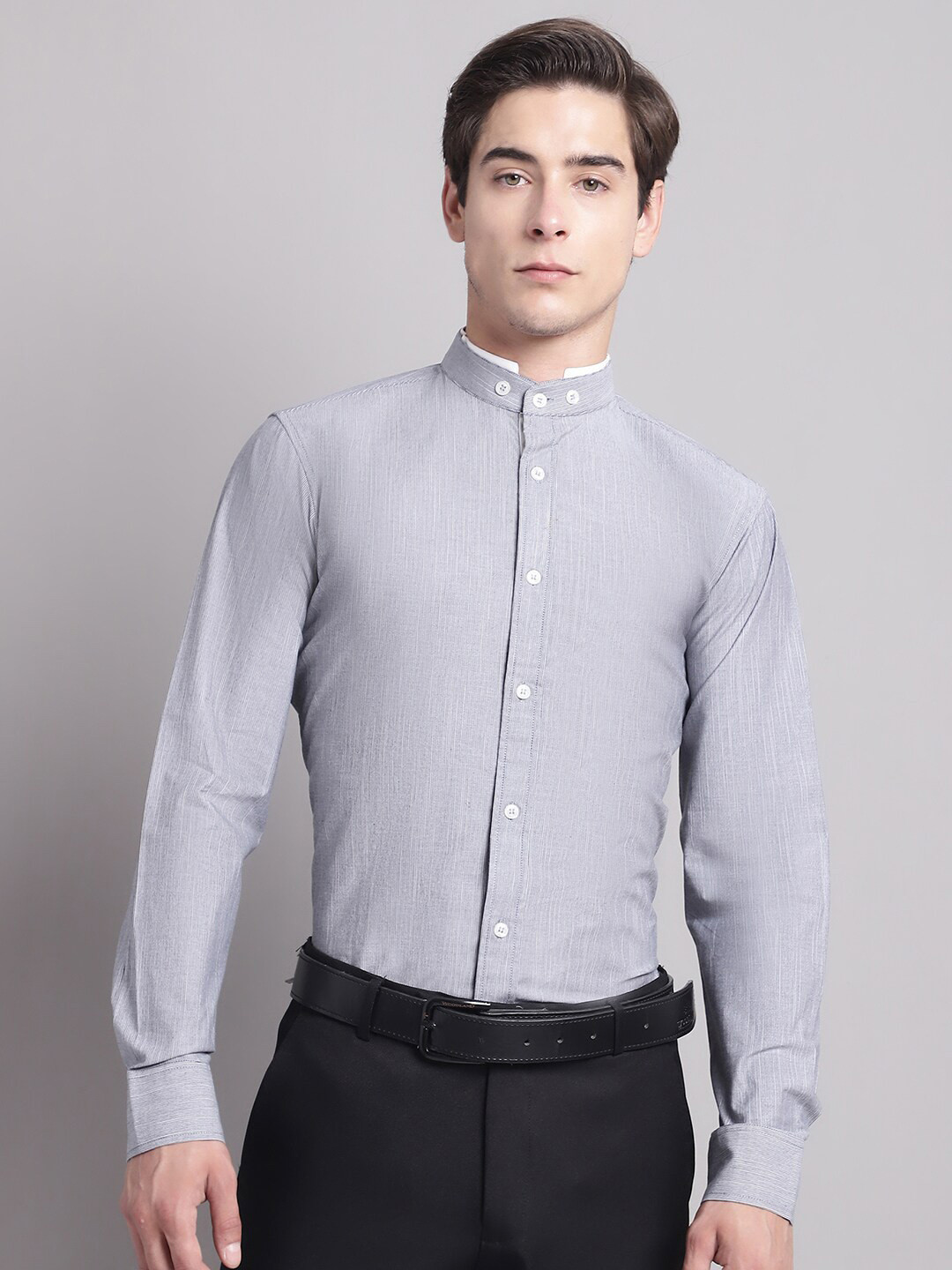 Buy Purple State Classic Fit Checked Band Collar Casual Shirt - Shirts ...