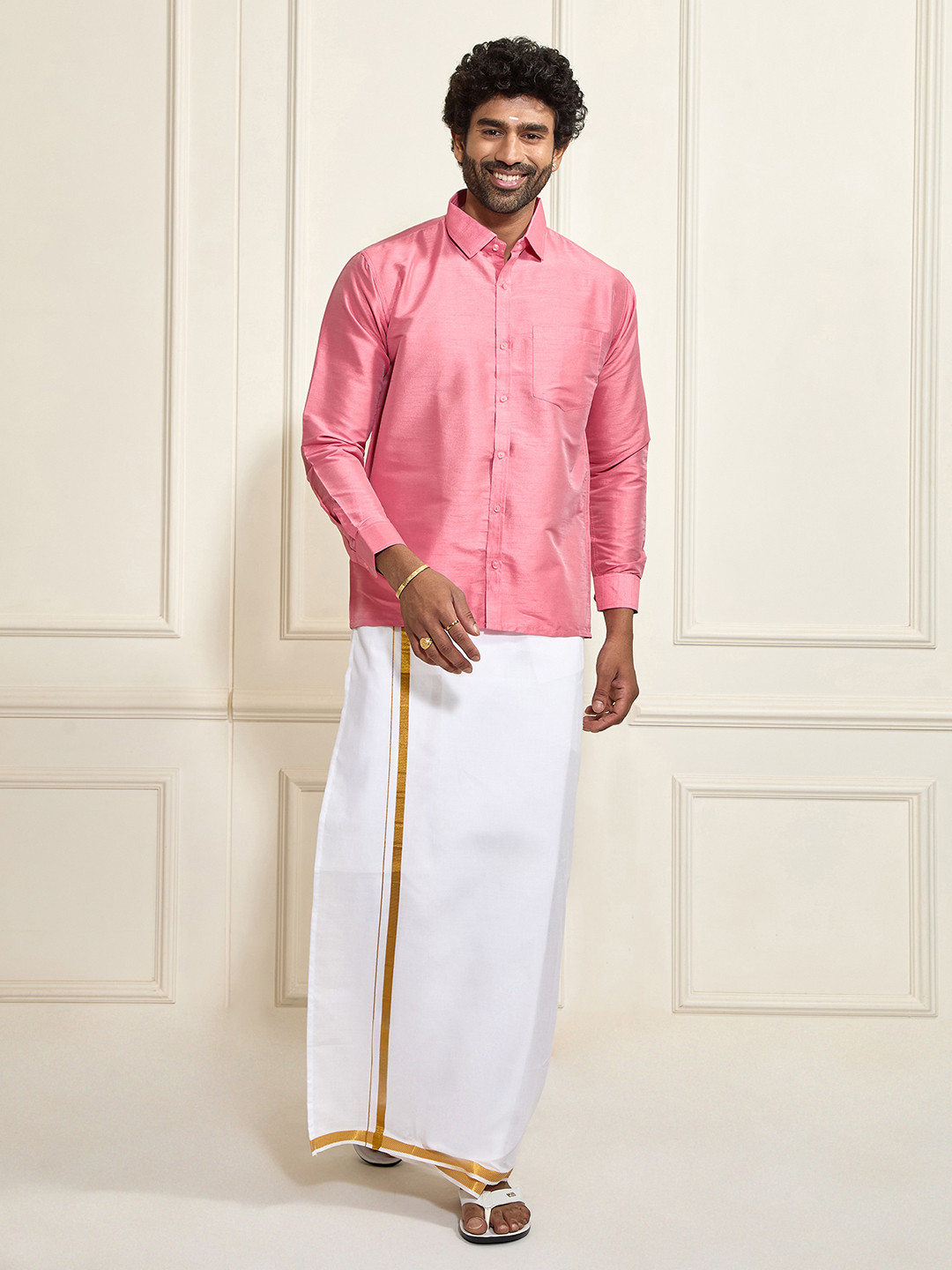 Buy VASTRAMAY Shirt Collar Ethnic Shirt And Mundu Set - Clothing Set ...