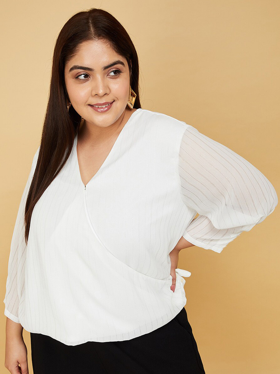 Buy Max Vertical Striped V Neck Waist Tie Up Wrap Top - Tops for Women ...