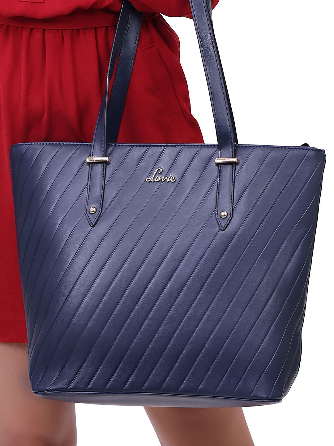 Buy Lavie Yalta Women Navy Blue Self Design Structured Shoulder Bag ...