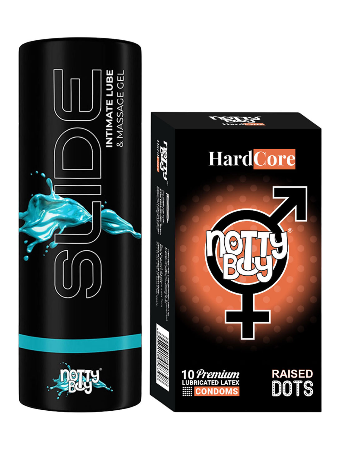 Buy NoTTy Boy Set Of Slide Water Based Lube 100 Ml & HardCore Condoms 10 Pcs - Lubricants for ...
